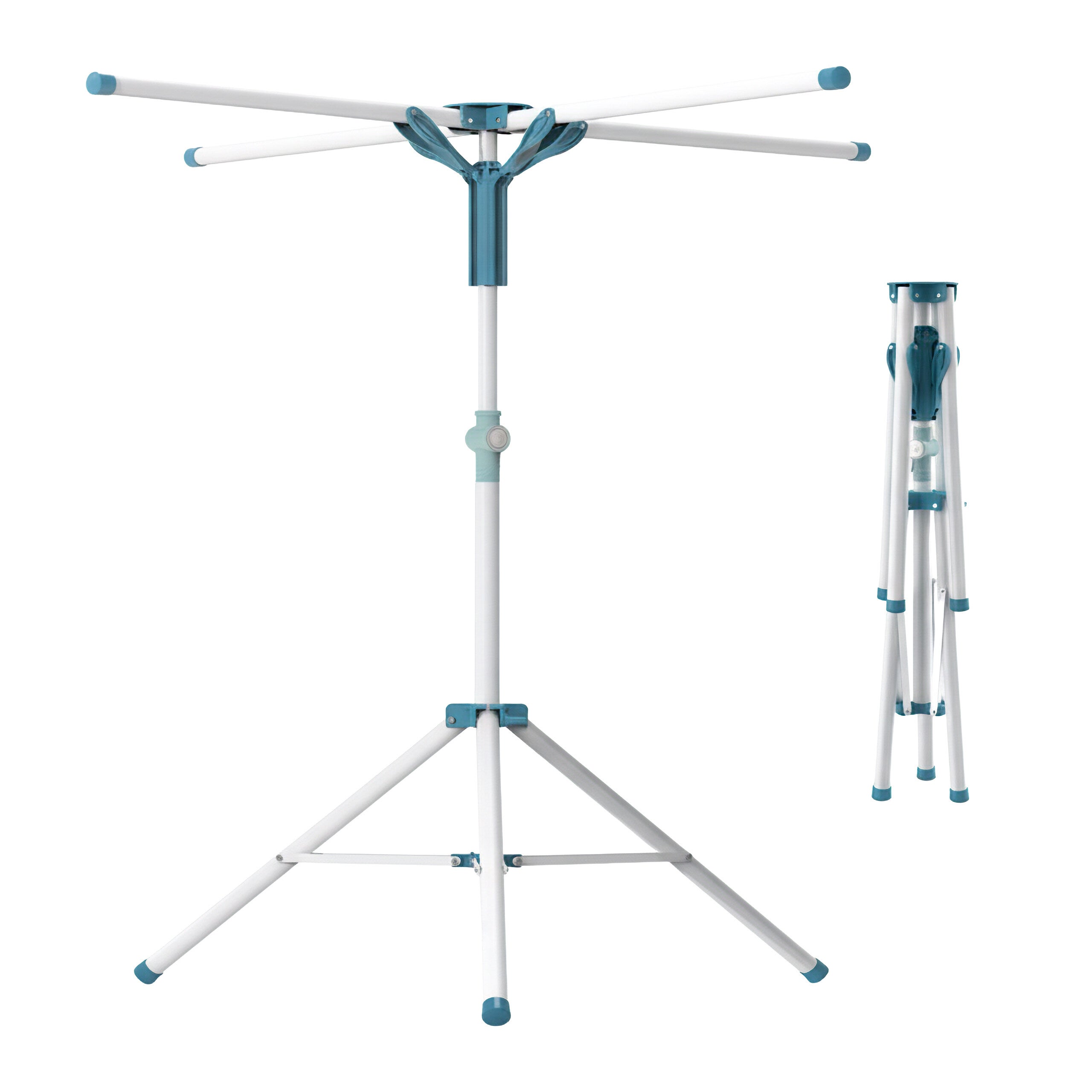 Étendoir à linge pliable réglable hauteur 80–200 cm, 4 barres, camping, séchoir parapluie, blanc ...