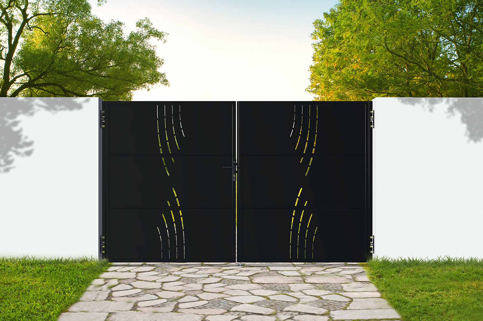 Portail battant acier 3m NALI VELETA H.180cm noir mat | Leroy Merlin