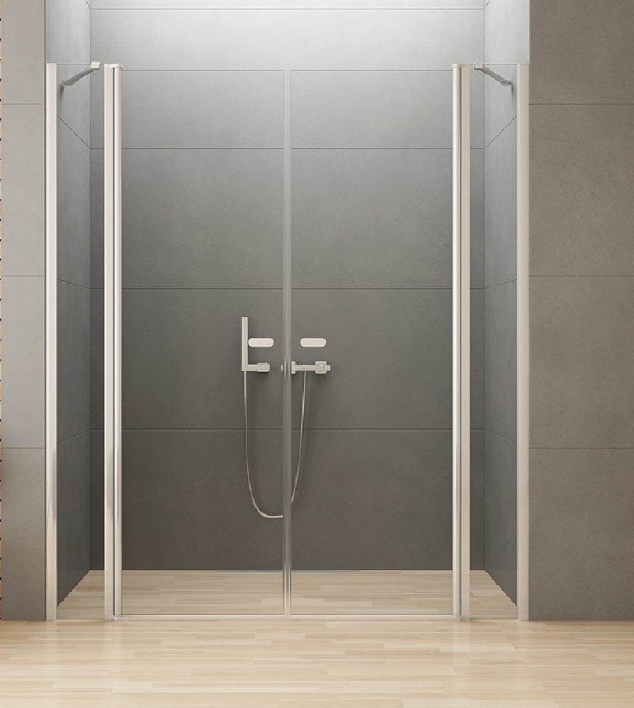 Porte de douche battante 2 parties fixes 120 cm chrome CORFOU CHROME ...