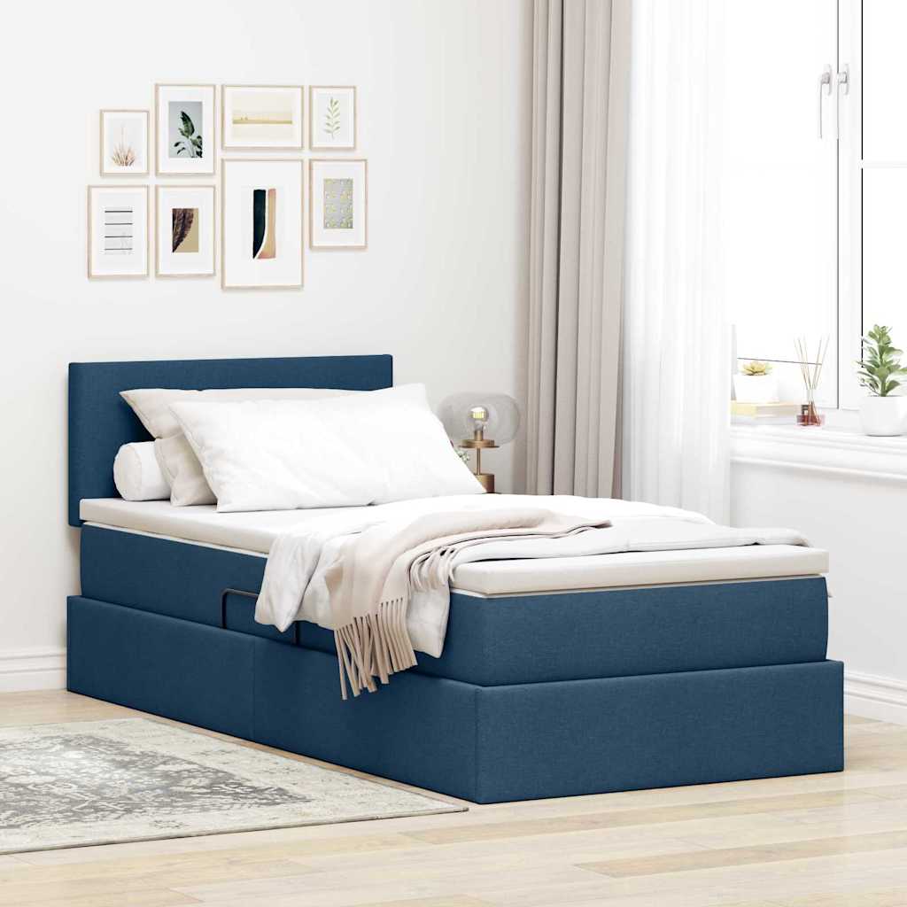 Cama de almacenamiento LED con colchón Azul 90 x 200 cm Tela | Leroy Merlin