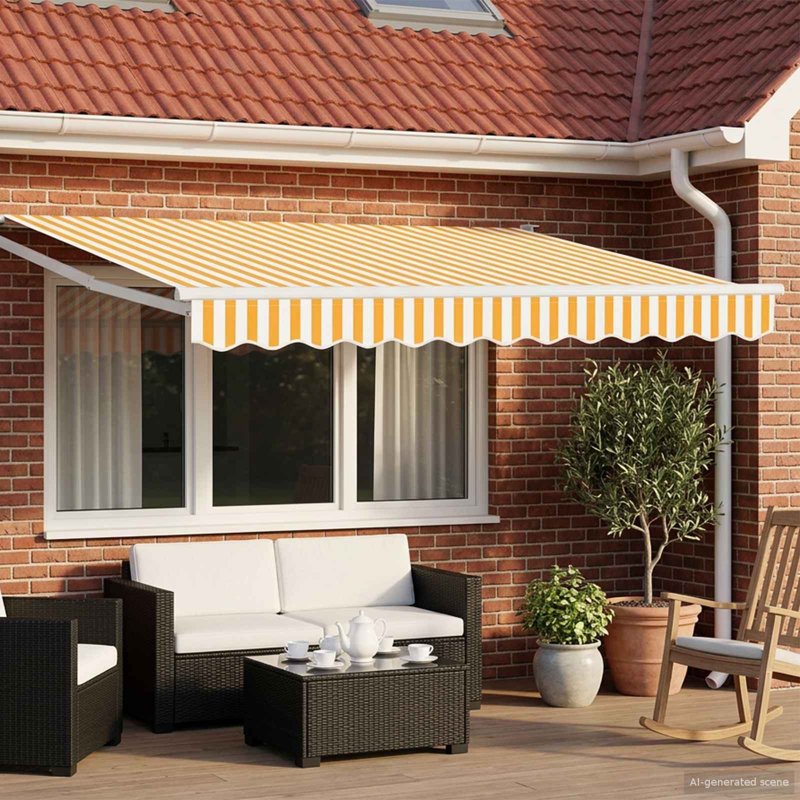 Toldo eléctrico retráctil, naranja y blanco, 3,5 x 2,5 m | Leroy Merlin