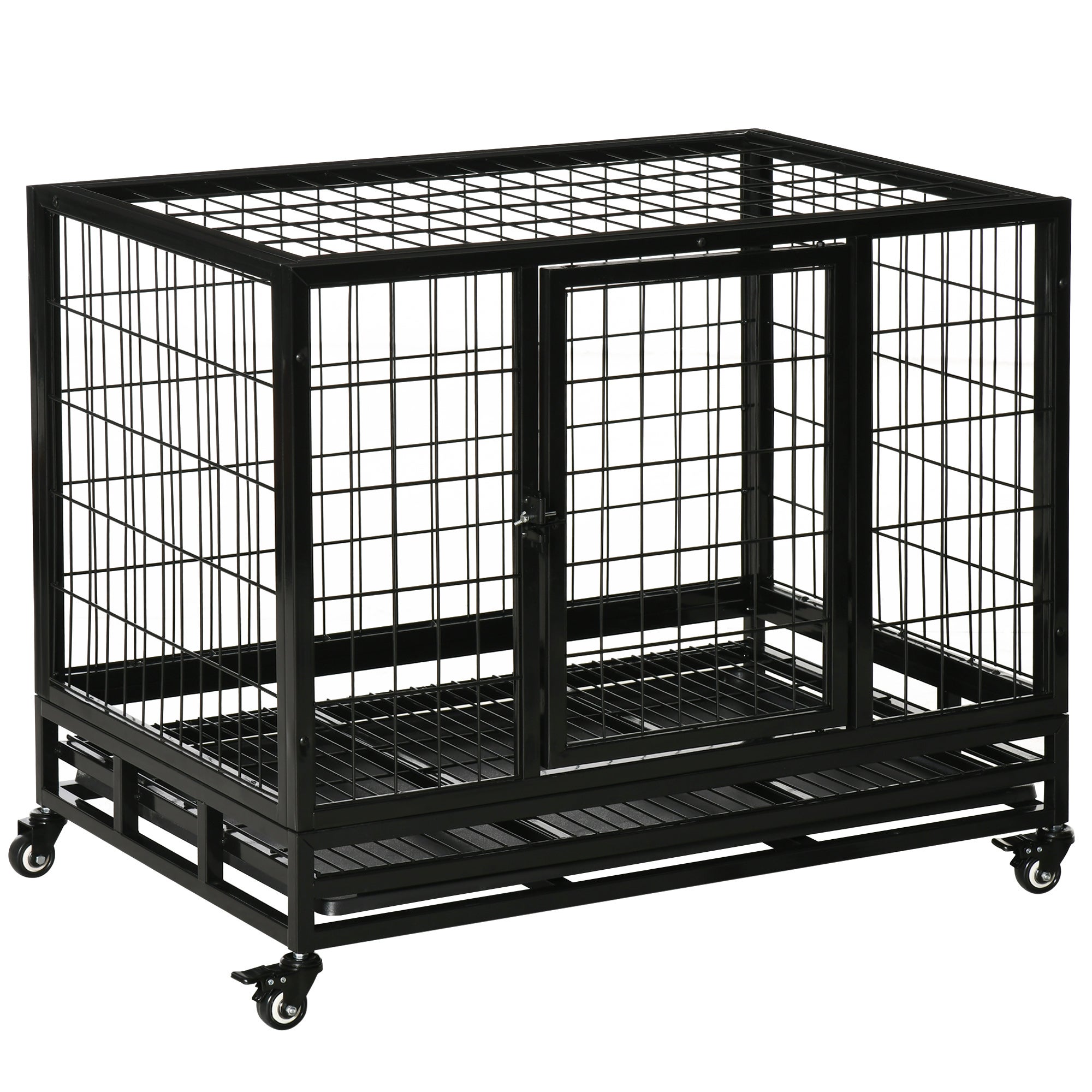 Jaula de metal para perros con ruedas bandeja PawHut 92x62x75 cm negro ...