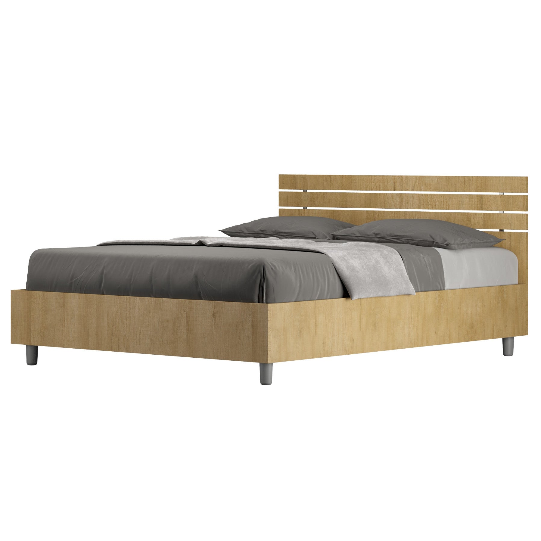Lit sans sommier 140x190 tête de lit droite avec des lames chêne nature ...