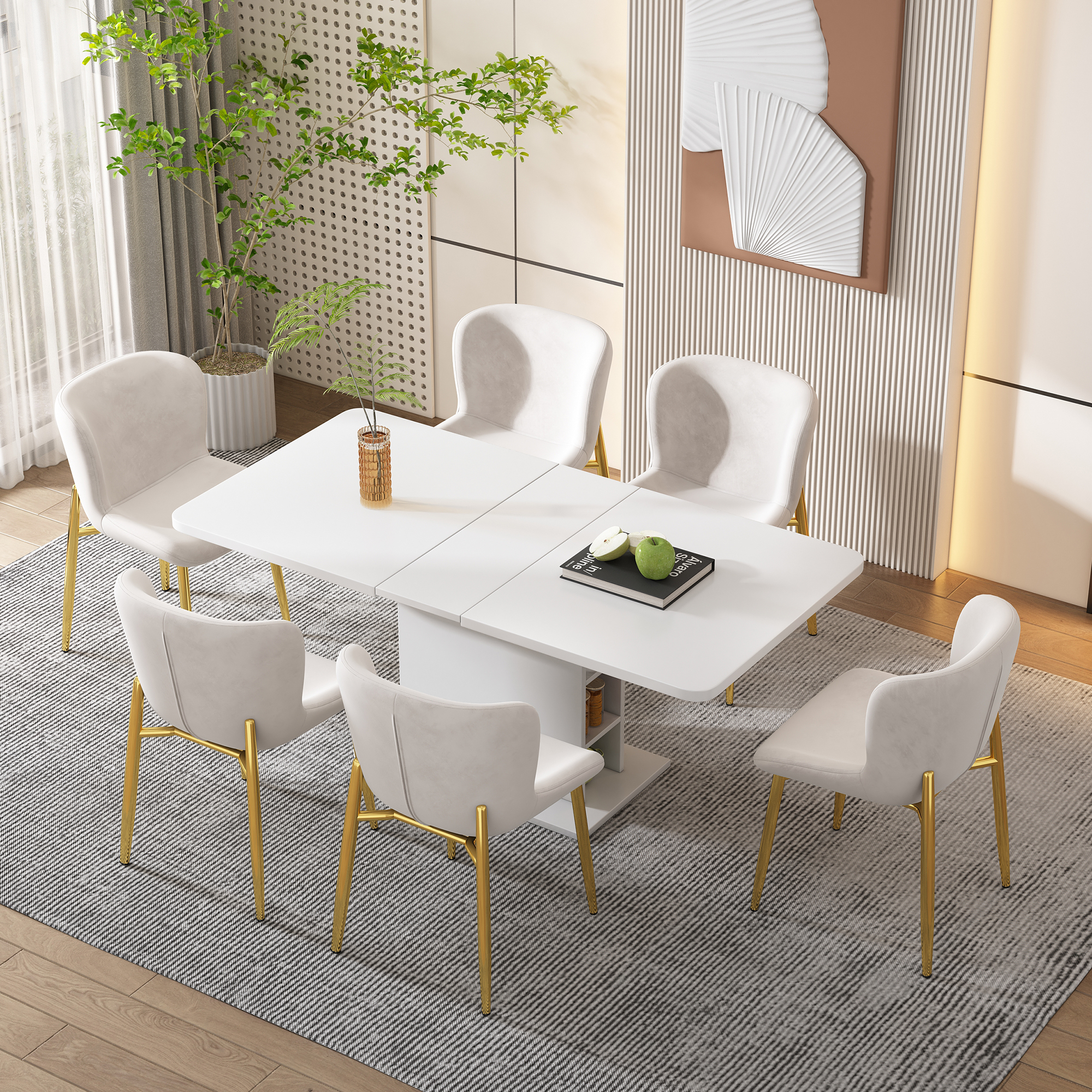 Sillón de comedor de 6 piezas - sillón lounge de terciopelo - beige ...