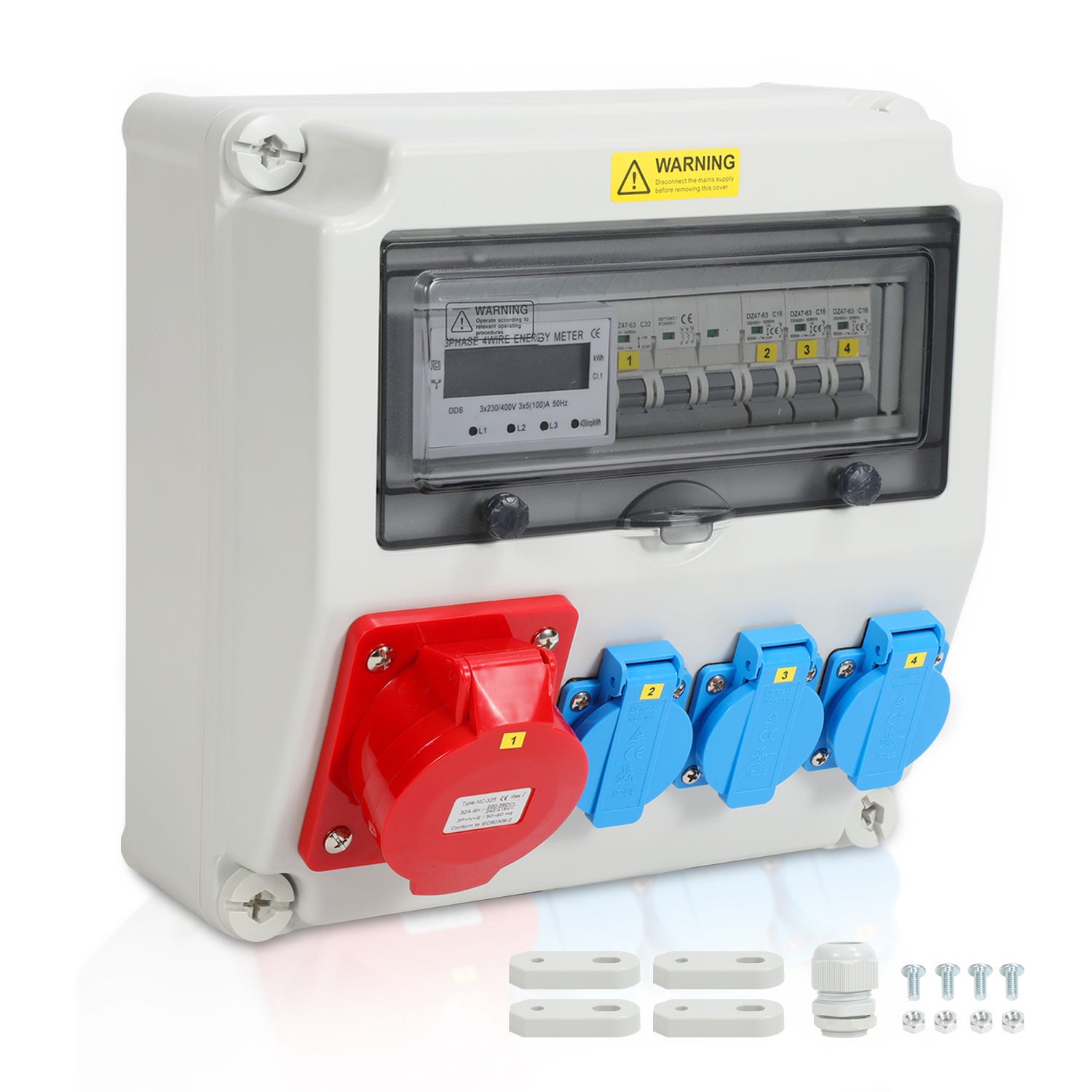 Tableau électrique Coffret de Chantier Mural Monophasé Répartiteur de Courant Schuko CEE 1X32A ...