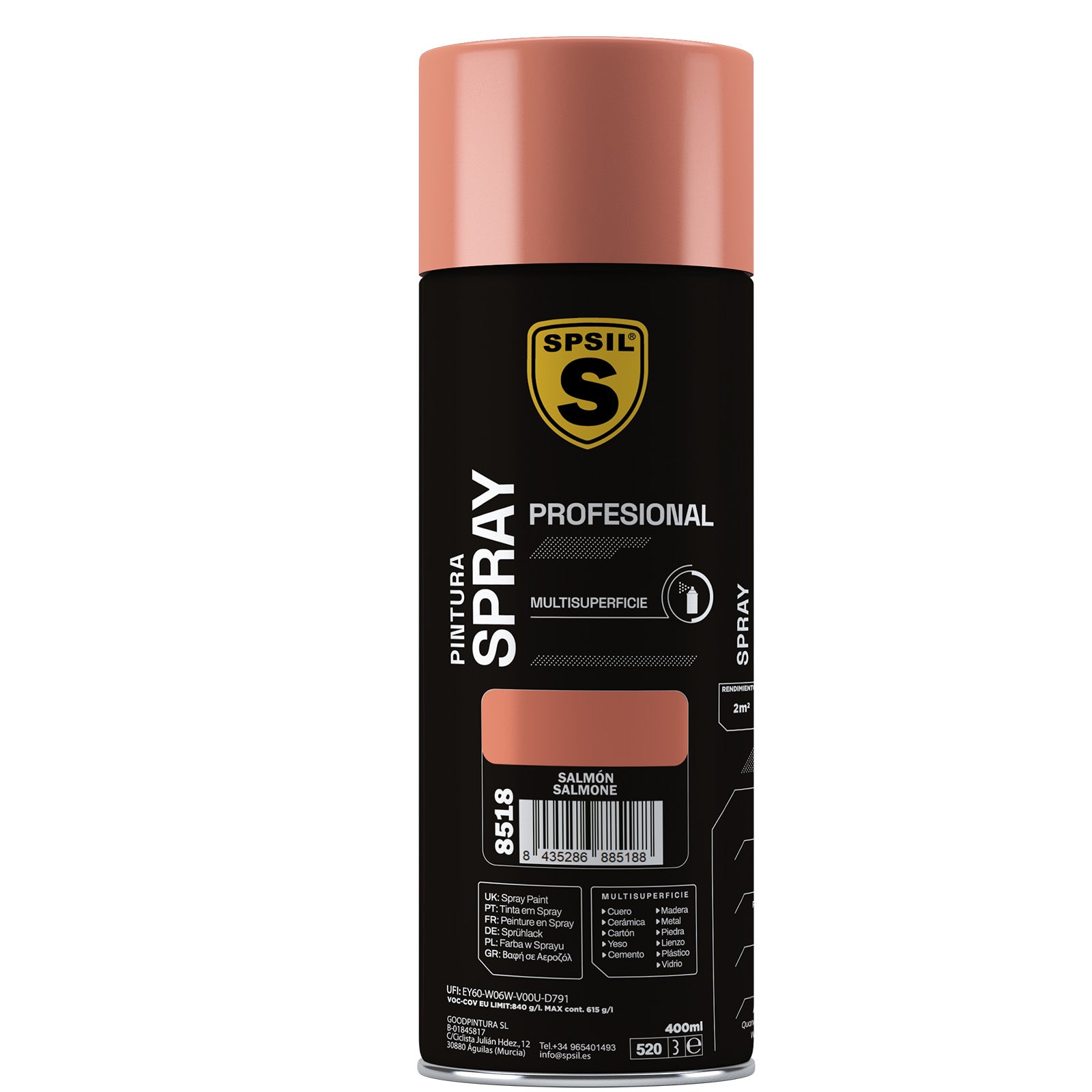 Spray Pintura Profesional SPSIL Brillo Color Salmón 400ml- Secado ...