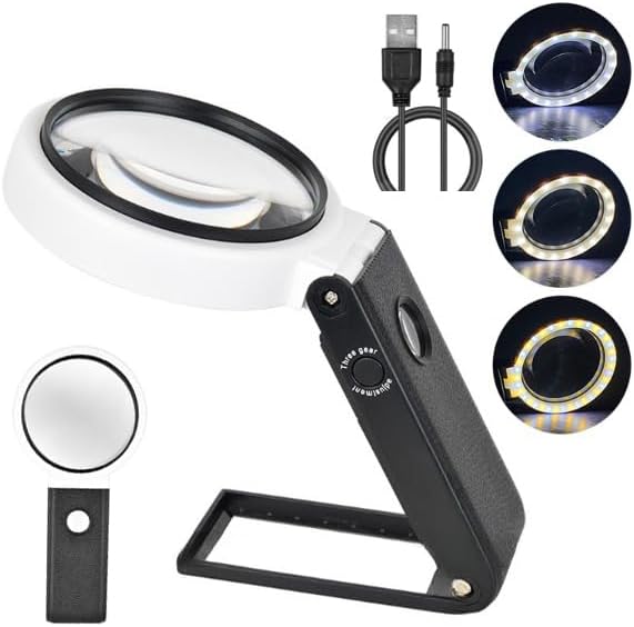 Loupes avec lumière et support, loupe lumineuse 10x 25x, grande loupe sur pied avec 32 lumières ...