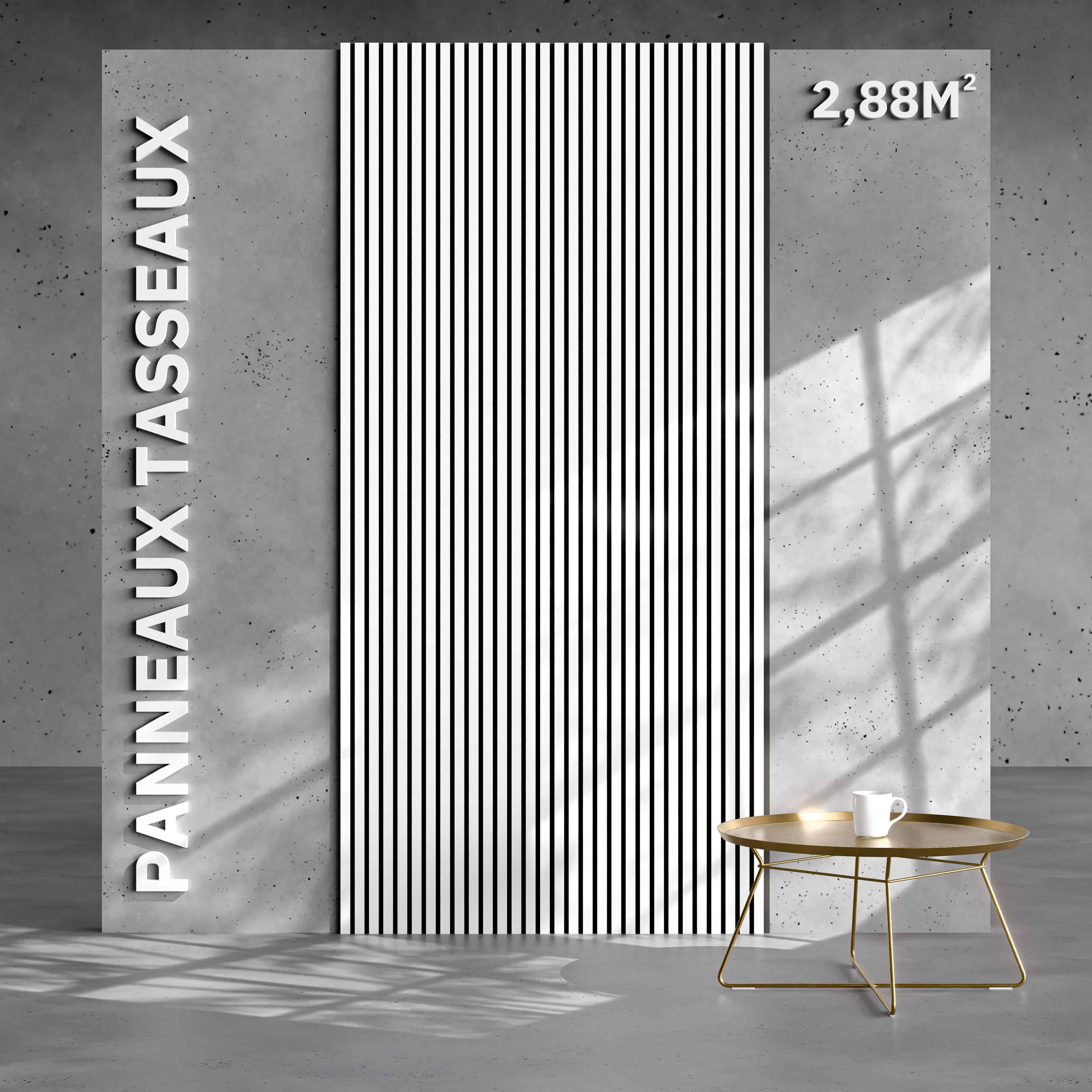 Lot de 2 Panneaux Tasseaux Bois - Blanc Feutre Noir - 2,88 m², 2400 x 600 mm, Mon Marché Déco ...