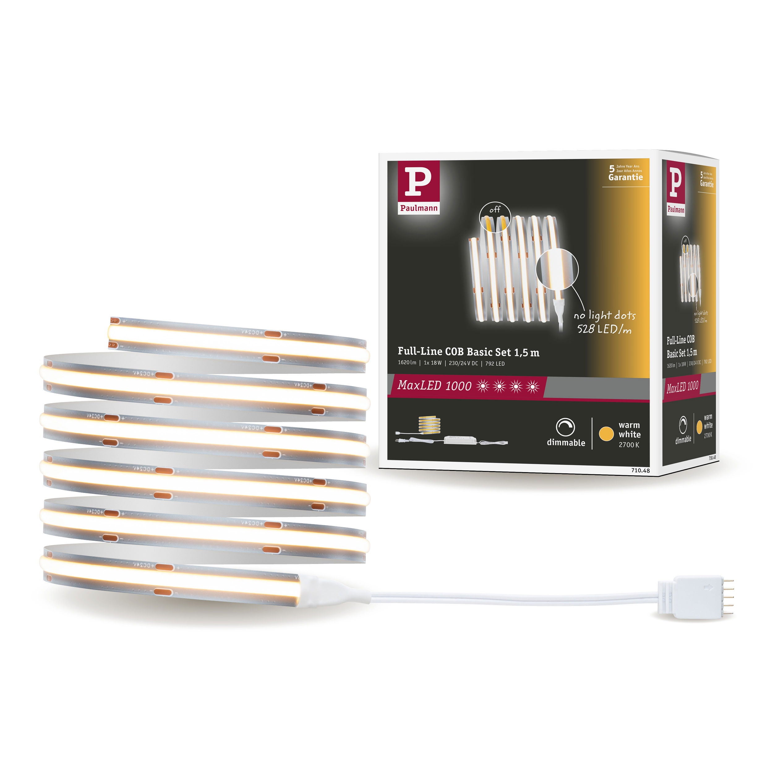 MaxLED 1000 Strip LED Kit de base COB 1,5m Blanc chaud 1,5m 18W 1080lm ...