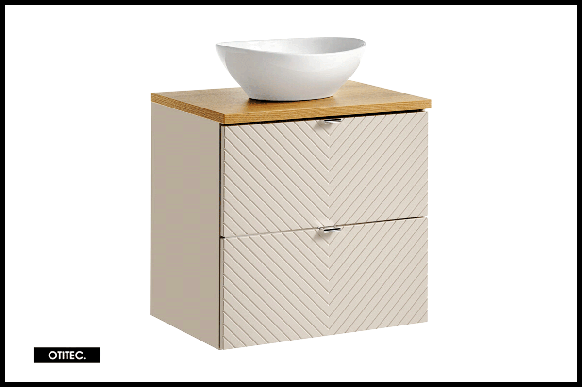 Set di mobili da bagno - 60 cm - Con lavabo da appoggio - Con colonna ...