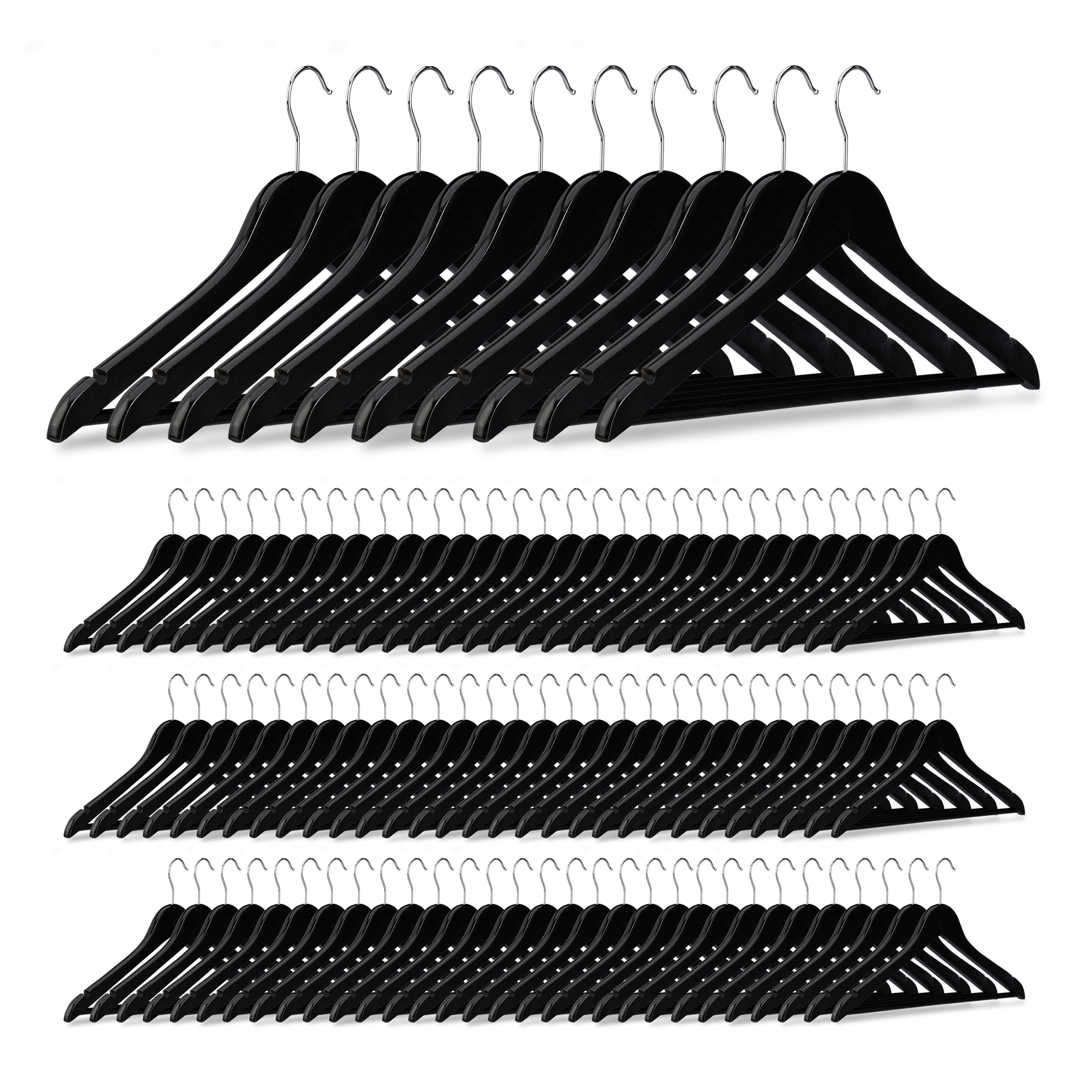 100 Perchas Ropa para Pantalones Trajes Camisas, Madera, Negro, 23,5 x ...