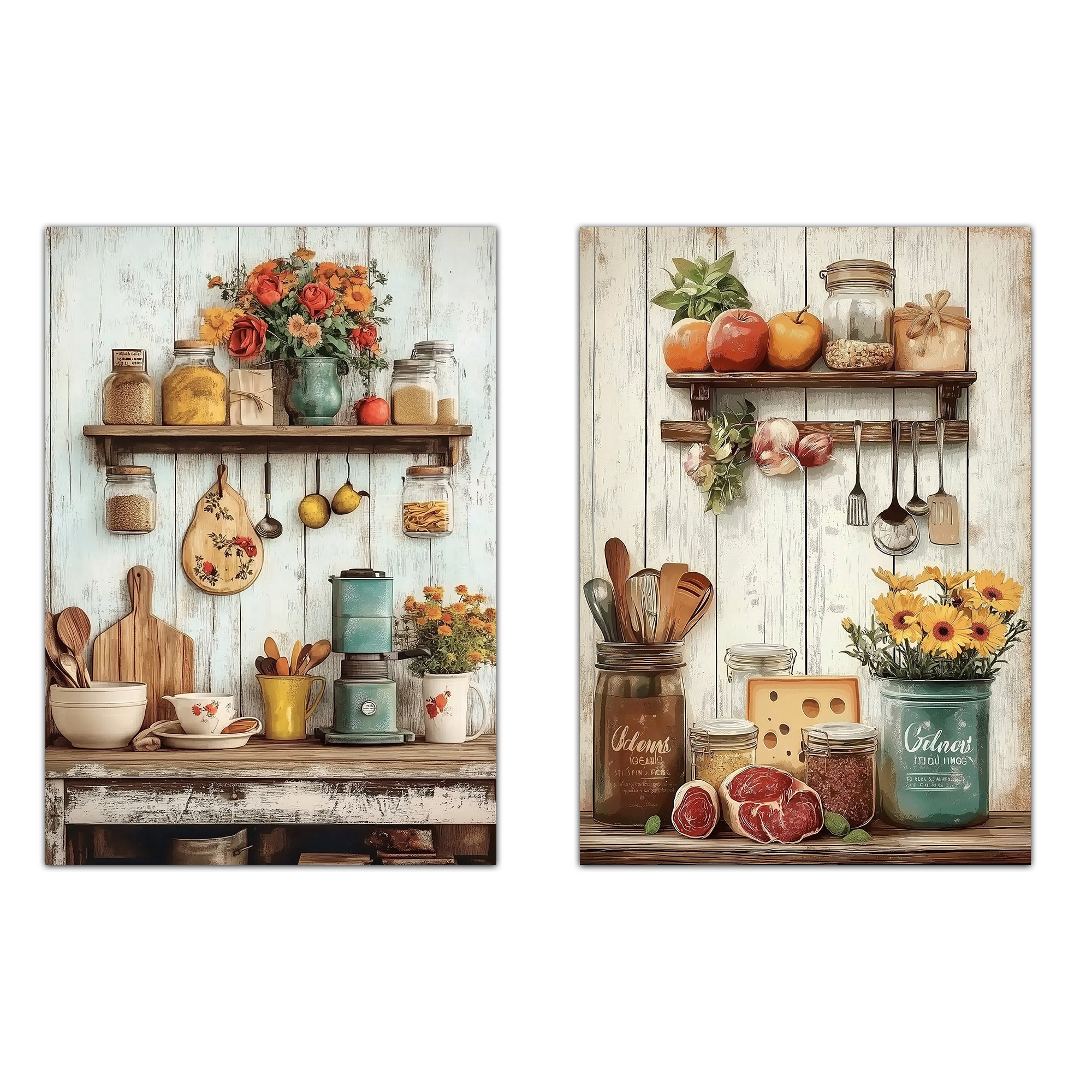 Lot De 2 Affiches De Cuisine Rustique Illustration Dans Le Style Ferme ...
