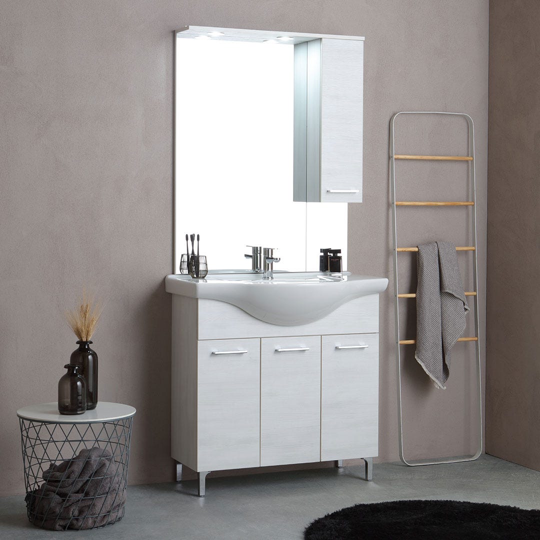MOBILE BAGNO A TERRA 85 CM QUERCIA BIANCO EFFETTO LEGNO | RIMINI ...
