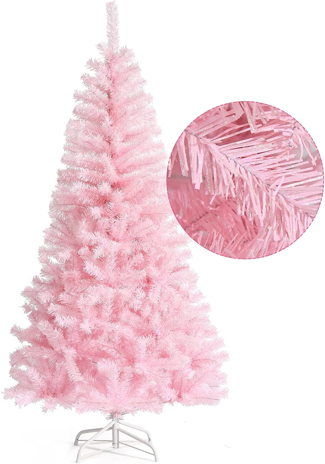 Sapin de Noël Artificiel Rose 150 cm avec Paillettes Colorées ...