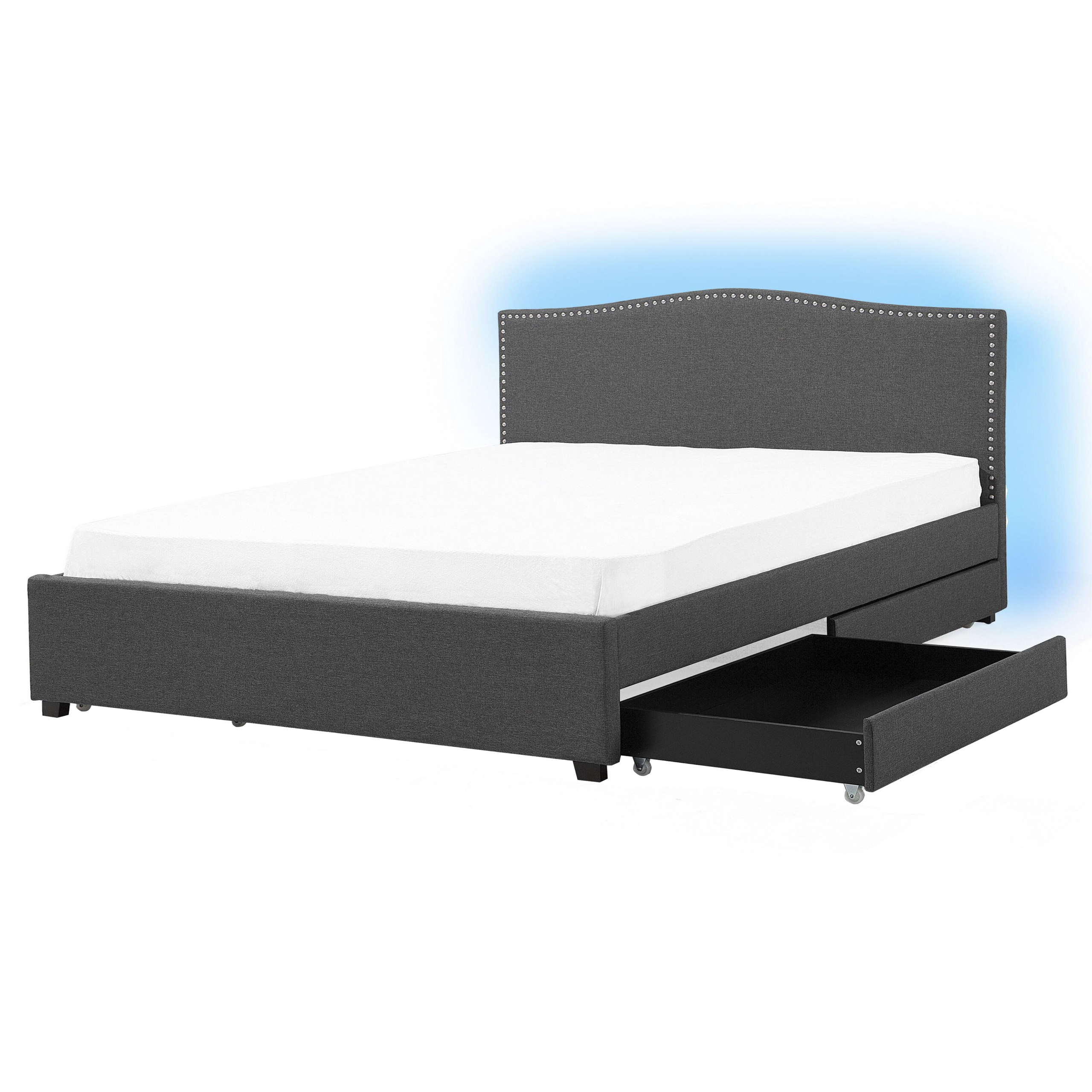 Beliani Cama con cajones Tela MONTPELLIER 160 x 200 cm LED Gris | Leroy ...