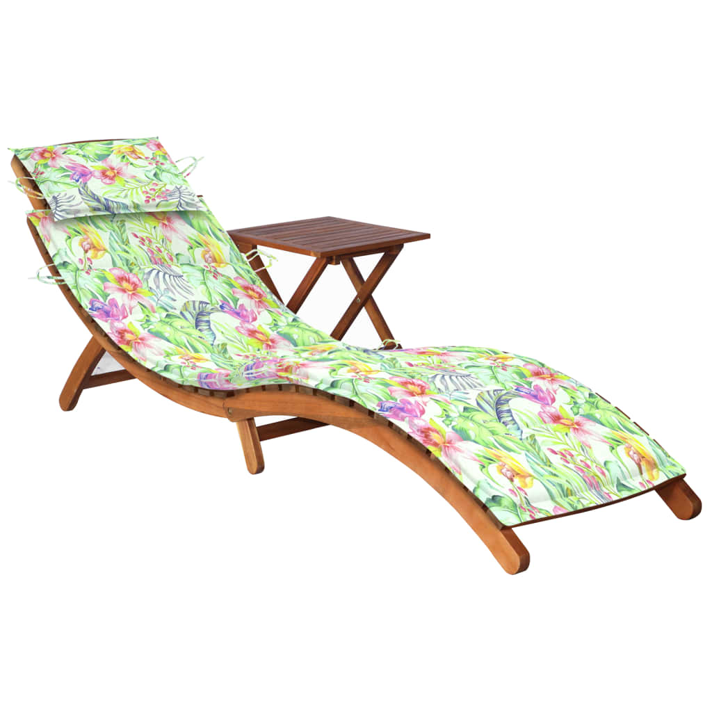 Chaise longue de jardin avec table et coussin Bois d'acacia vidaXL ...