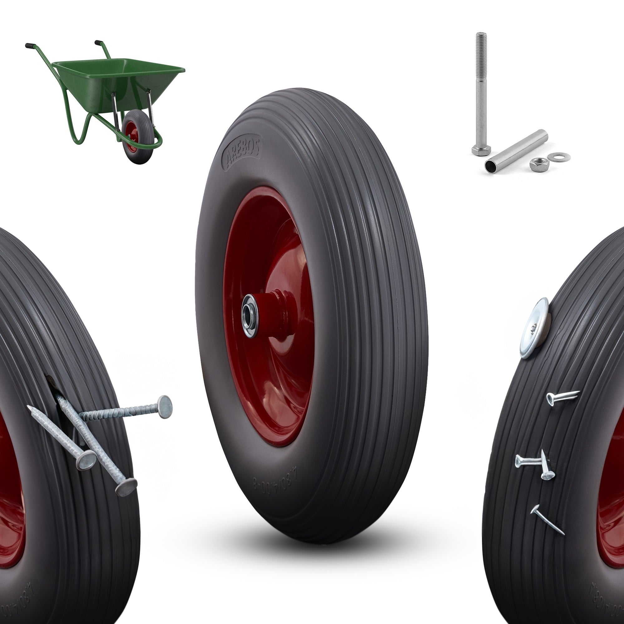 AREBOS Roue de brouette en caoutchouc plein PU increvable Pneu avec ...