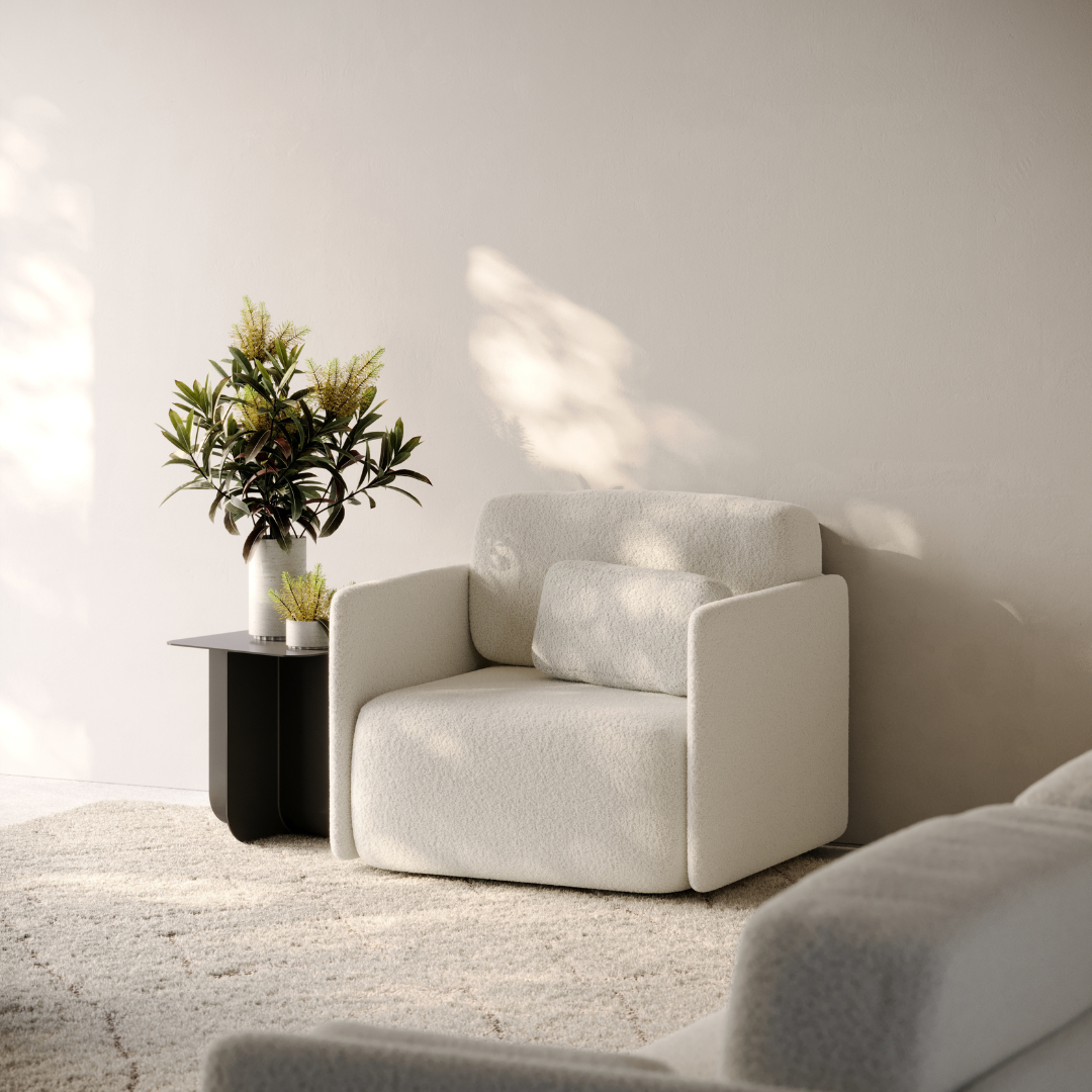 Fauteil blanc bouclé, accoudoirs fins 96x103x90cm | Leroy Merlin