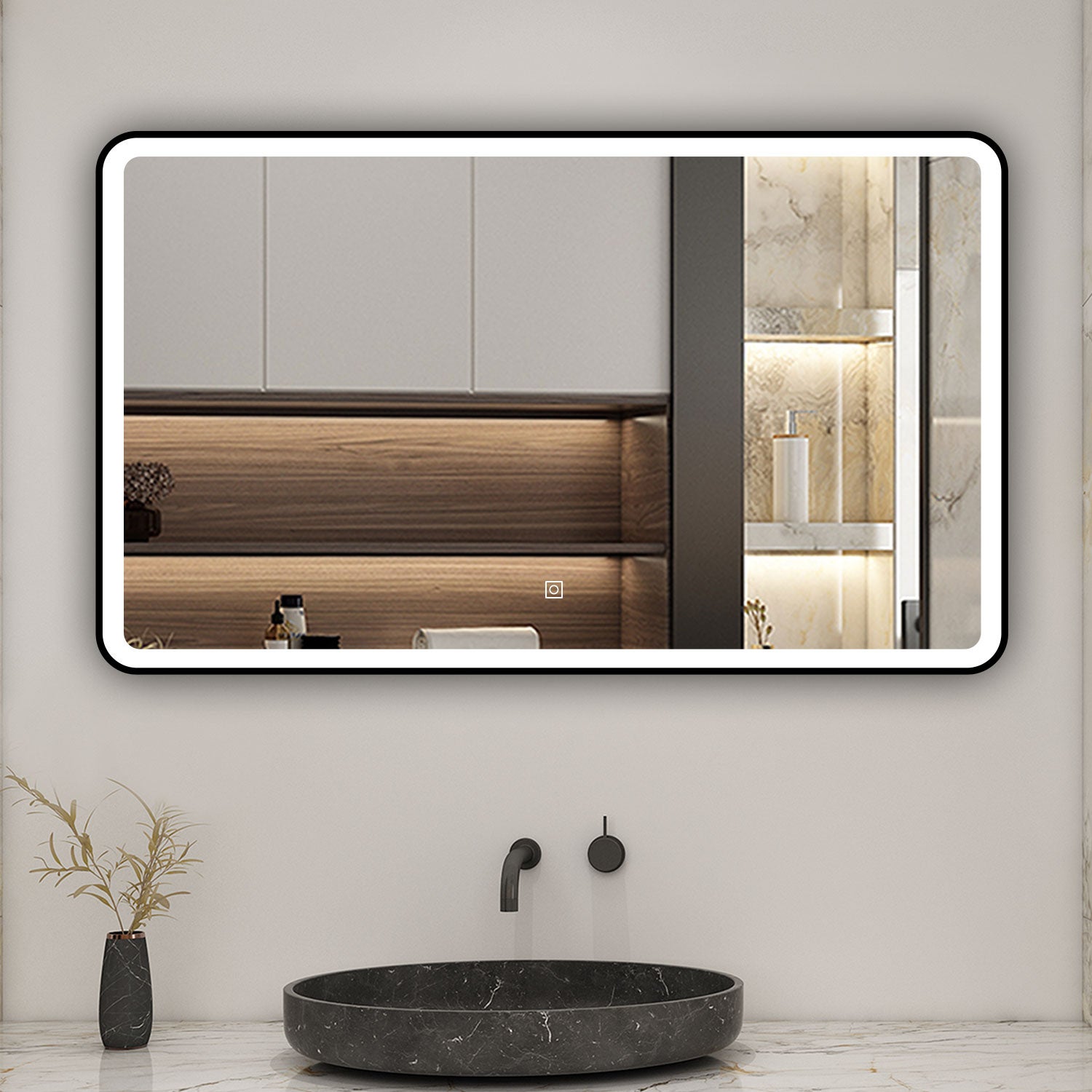 AICA Miroir lumineux 100x60cm 3 couleurs + anti-buée + dimmable ...