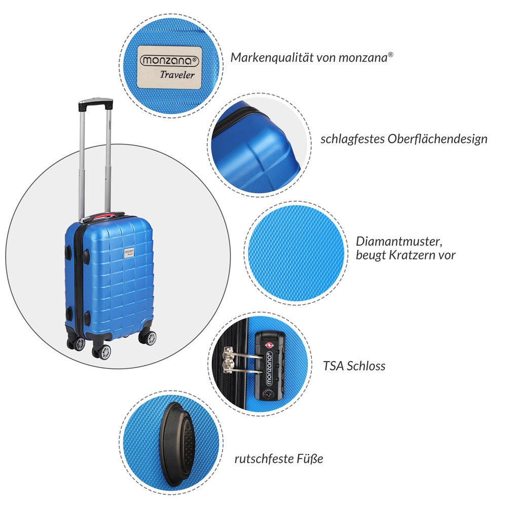 MONZANA® Valise rigide Exopack bleu Taille M Serrure TSA 4 Roues 360 ...