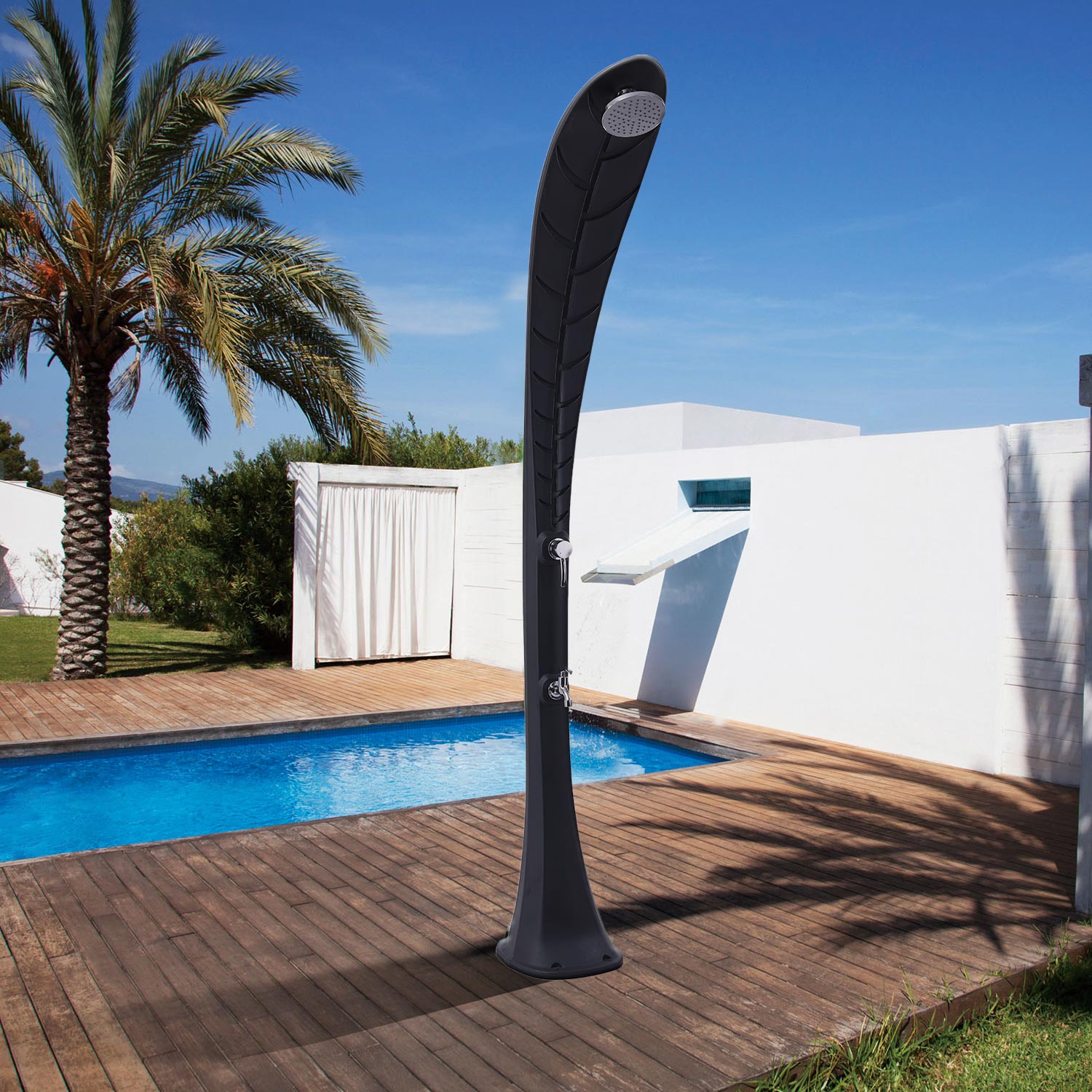 Ducha Solar Exterior Hoja Negra, Diseño Hoja de Palma, Ecológica ...