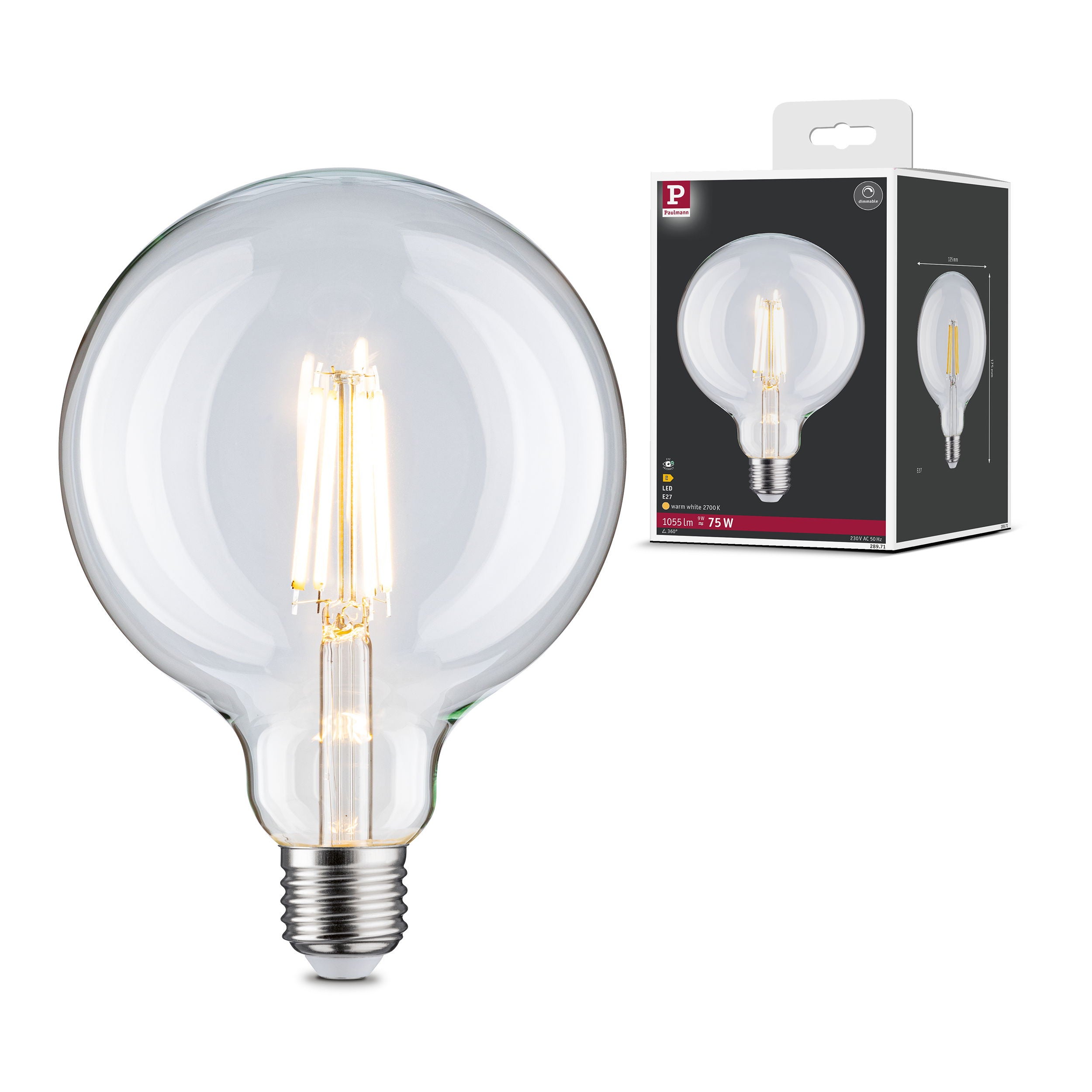 Filament 230 V Globe LED G125 E27 1055lm 9W 2700K gradable Clair | Leroy Merlin