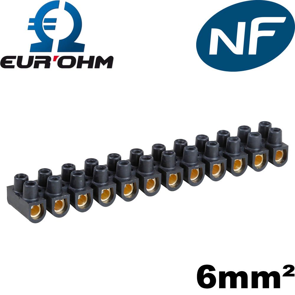 Domino électrique - Barrette laiton noire 12 plots à vis 25 mm² - 101A ...