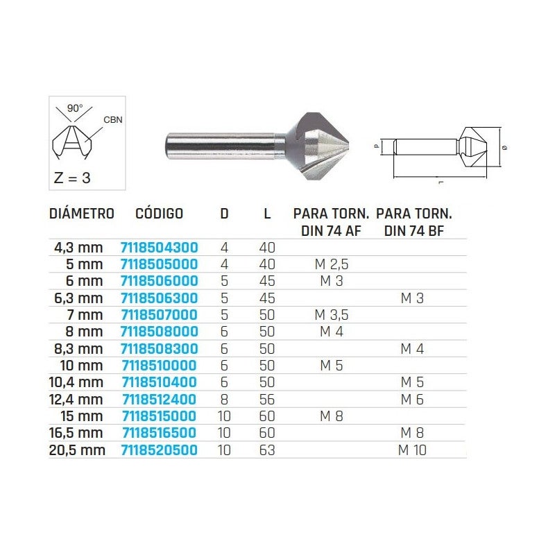 Fraise à chanfreiner HSS DIN335 forme C diam. 10.4 mm long. 50 mm ...