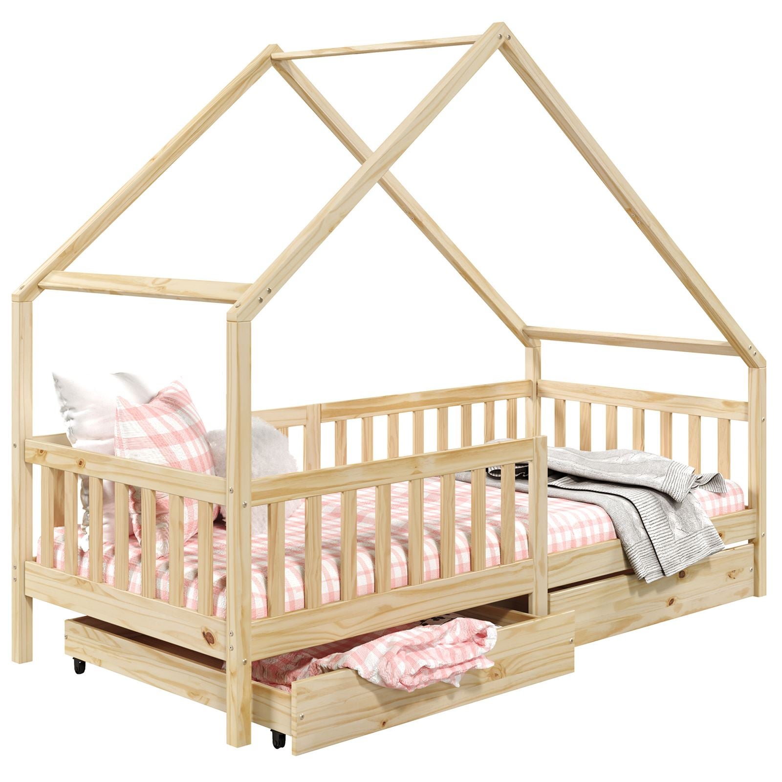 Lit cabane asymétrique ALVA avec tiroirs, 90 x 190 cm en pin massif ...