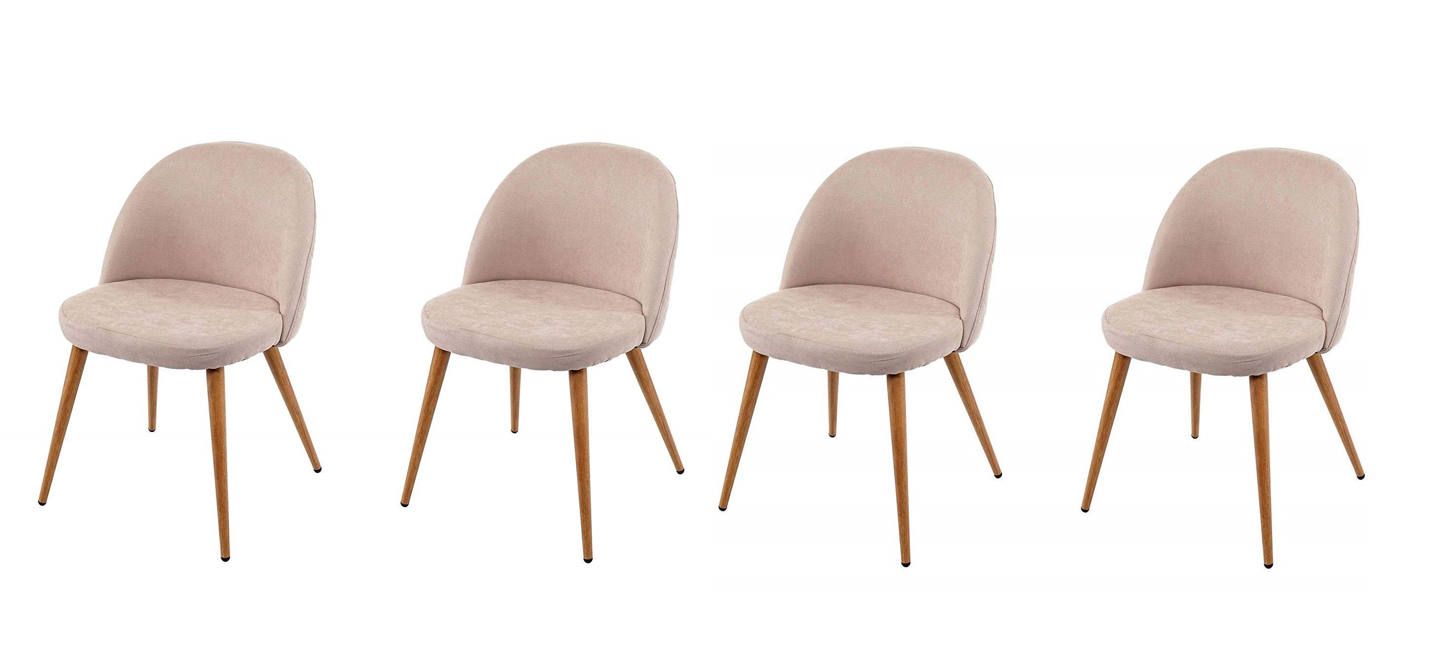 Juego de 4 sillas de comedor color crema con patas de madera, estilo ...