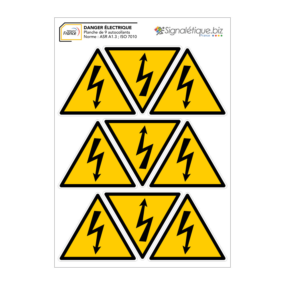 Etiquettes Danger Electrique planches autocollants différents formats ...