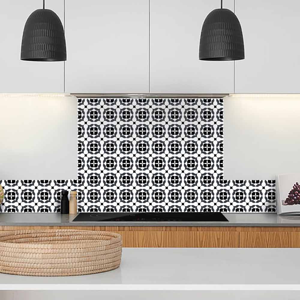 Crédence cuisine aluminium adhésivé FLORA - Effet Carreaux Ciment Noir ...