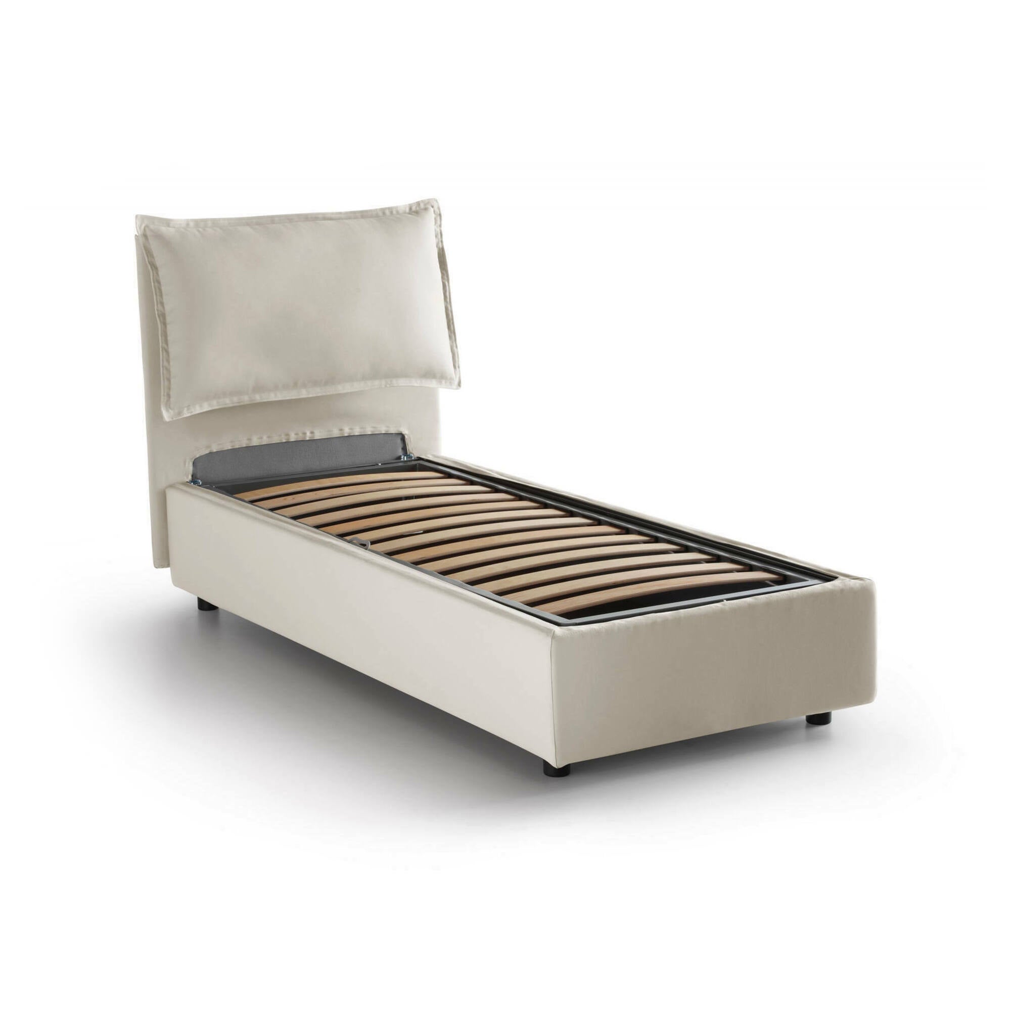 Cama individual Aigor, Cama contenedor con revestimiento de tela, 100% ...