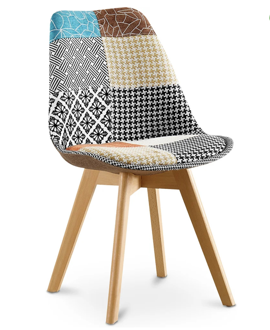 Chaise patchwork multicouleurs clair et pieds hêtre massif clair Kedy ...