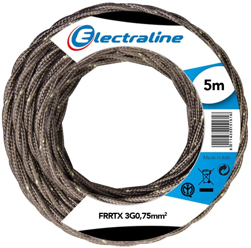 Electraline 16807 Cavo Tessile FRRTX, Sezione 3G0.75 mm, 5 mt, Marrone ...