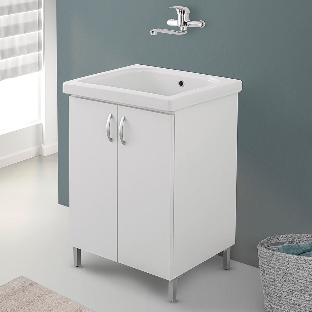Lavabo 60x50 cm en céramique blanche avec unité de lavage intégrée ...