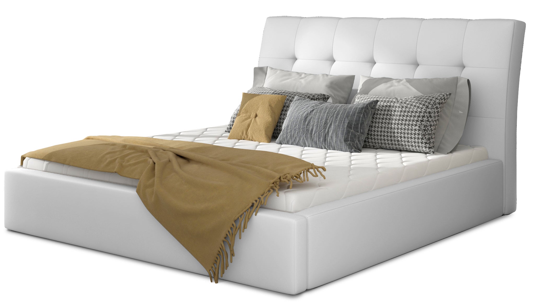 Lit capitonné avec rangement simili cuir blanc Klein - 4 tailles ...