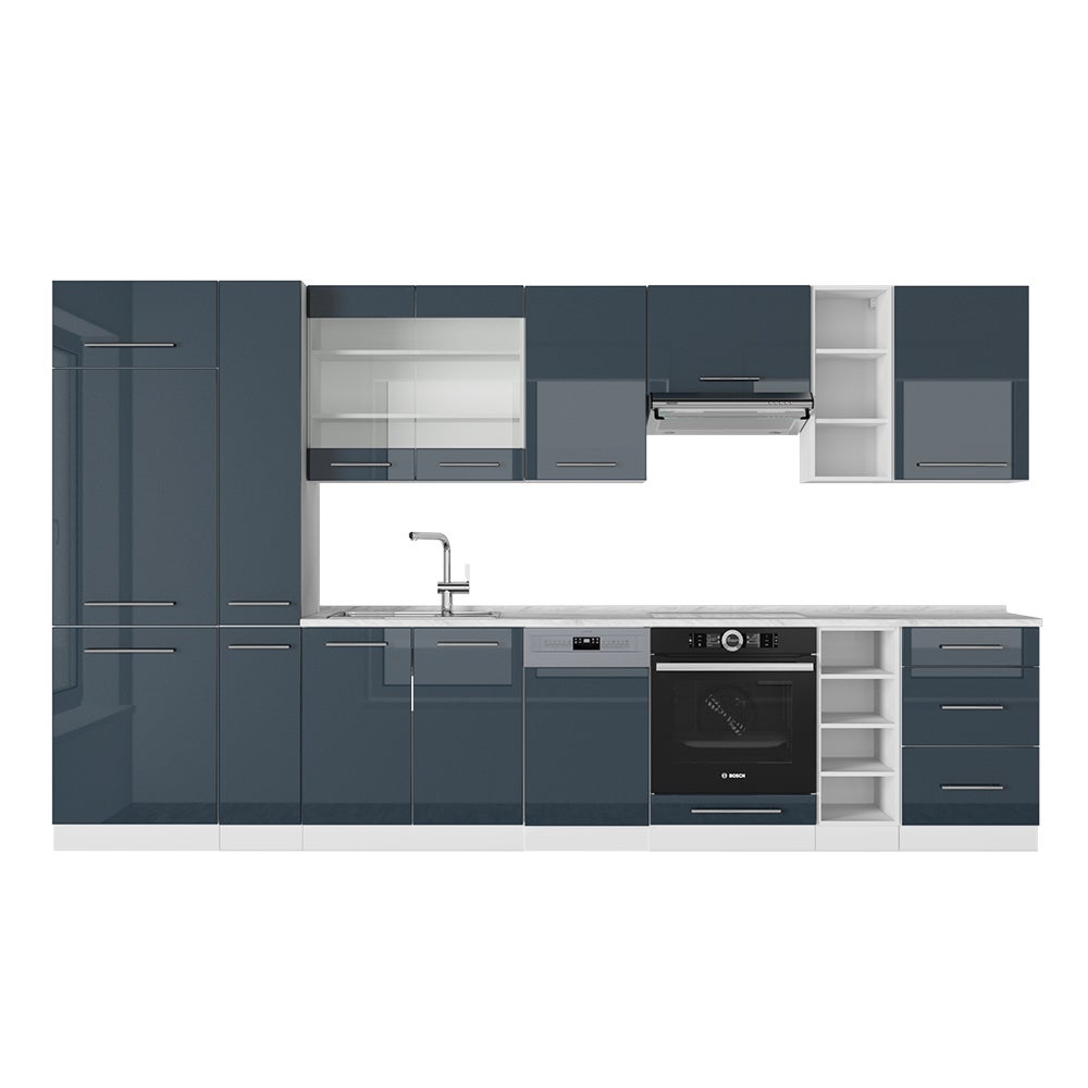 Vicco Kitchenette Fame-Line, Bleu foncé brillant, 355cm sans PT | Leroy ...