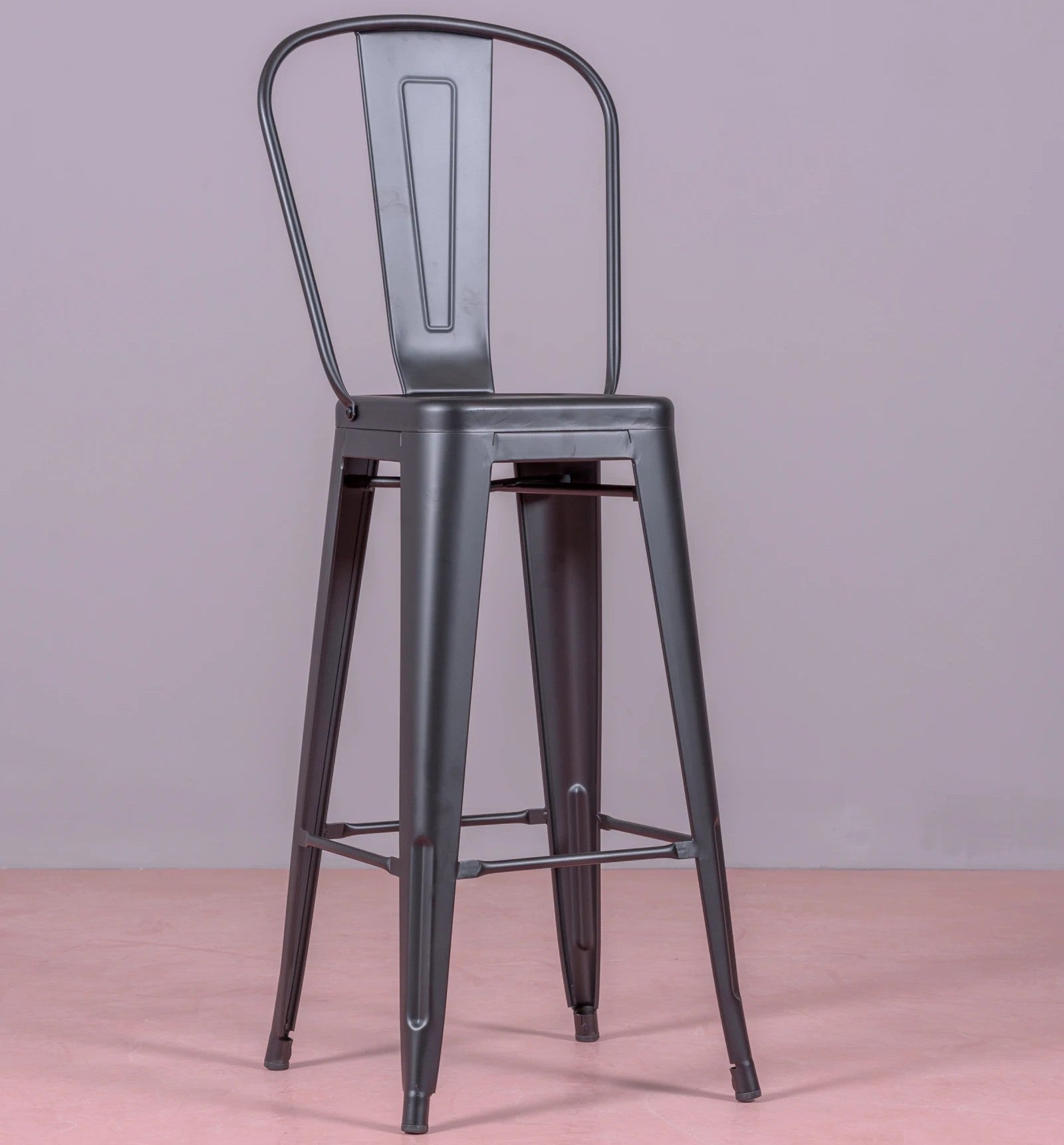 Tabouret en métal et acier laqué avec dossier haut (76cm) - Bistro ...