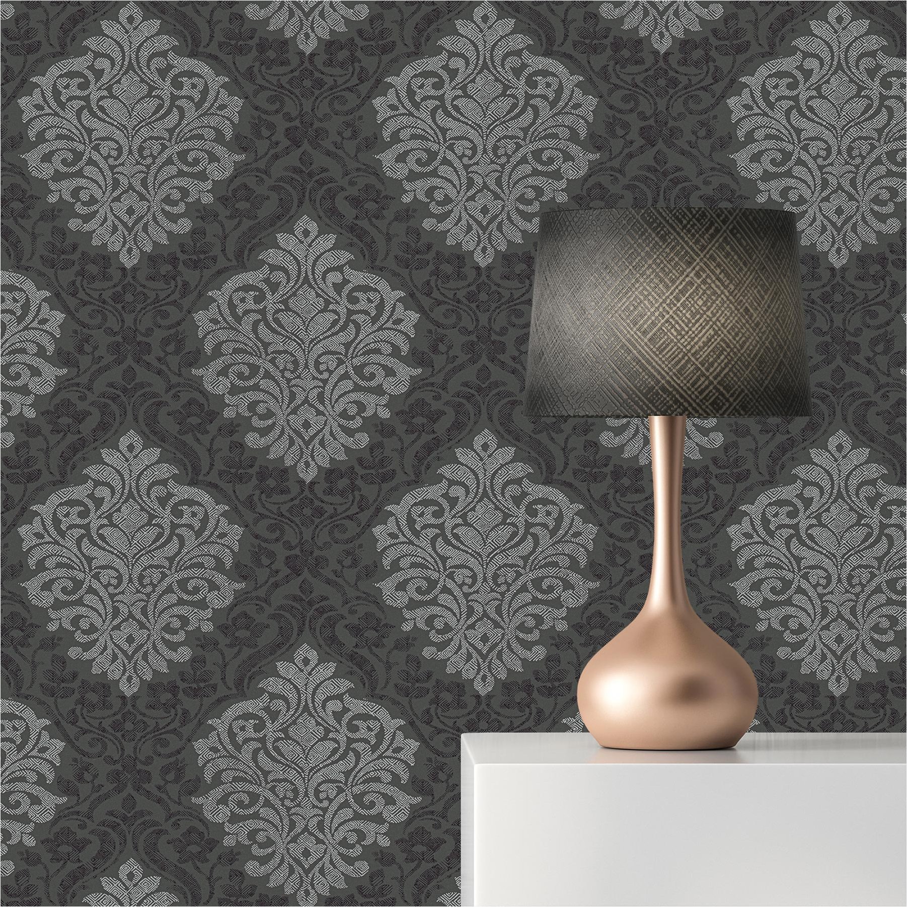 Carta da parati barocca Jacopo M1-No.2308 Argento Nero Ornamenti barocchi classici | Leroy Merlin