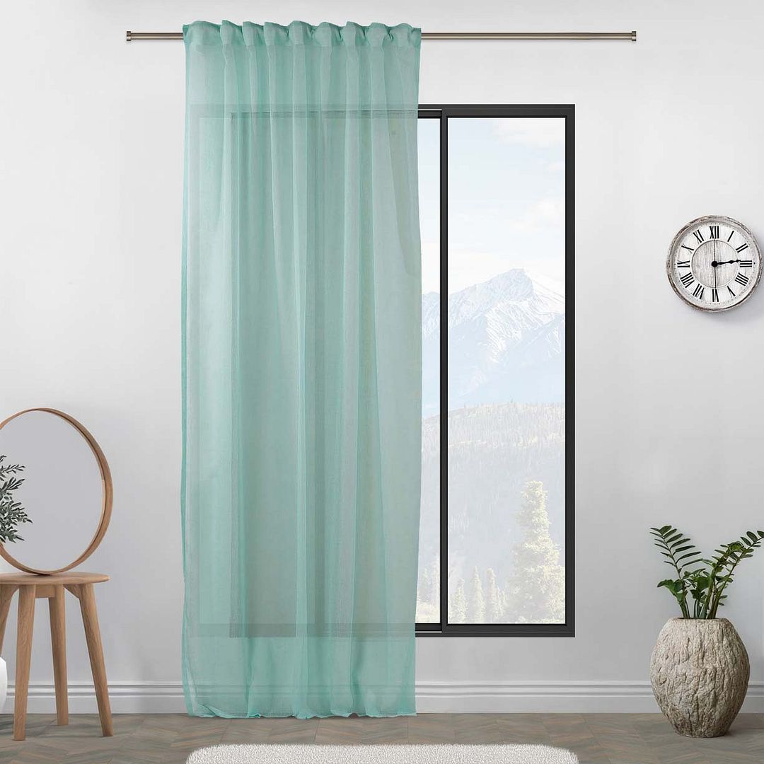 Cortina de tul extra larga y ancha con aspecto lino verde 140X350 ...