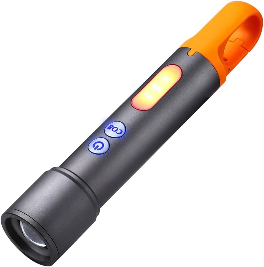 Zoomable Led Flashlight with COB Sidelight with Hook,Rechargeable EDC ...