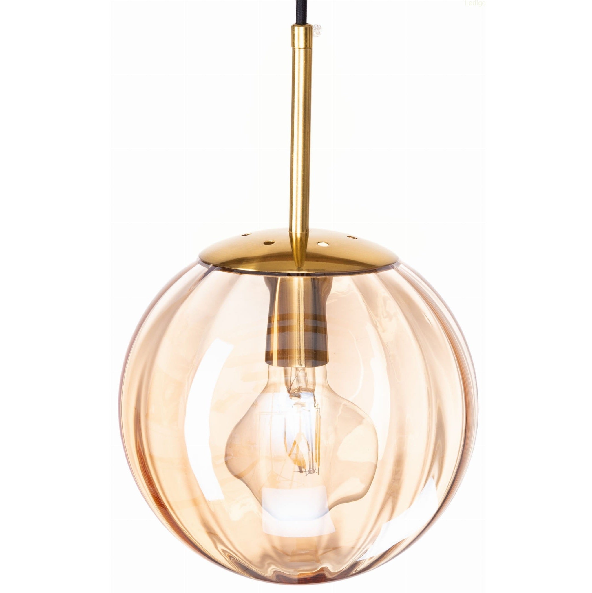 Suspension en verre PANDORA 1xE27 – globe ambré, douille dorée, câble ...