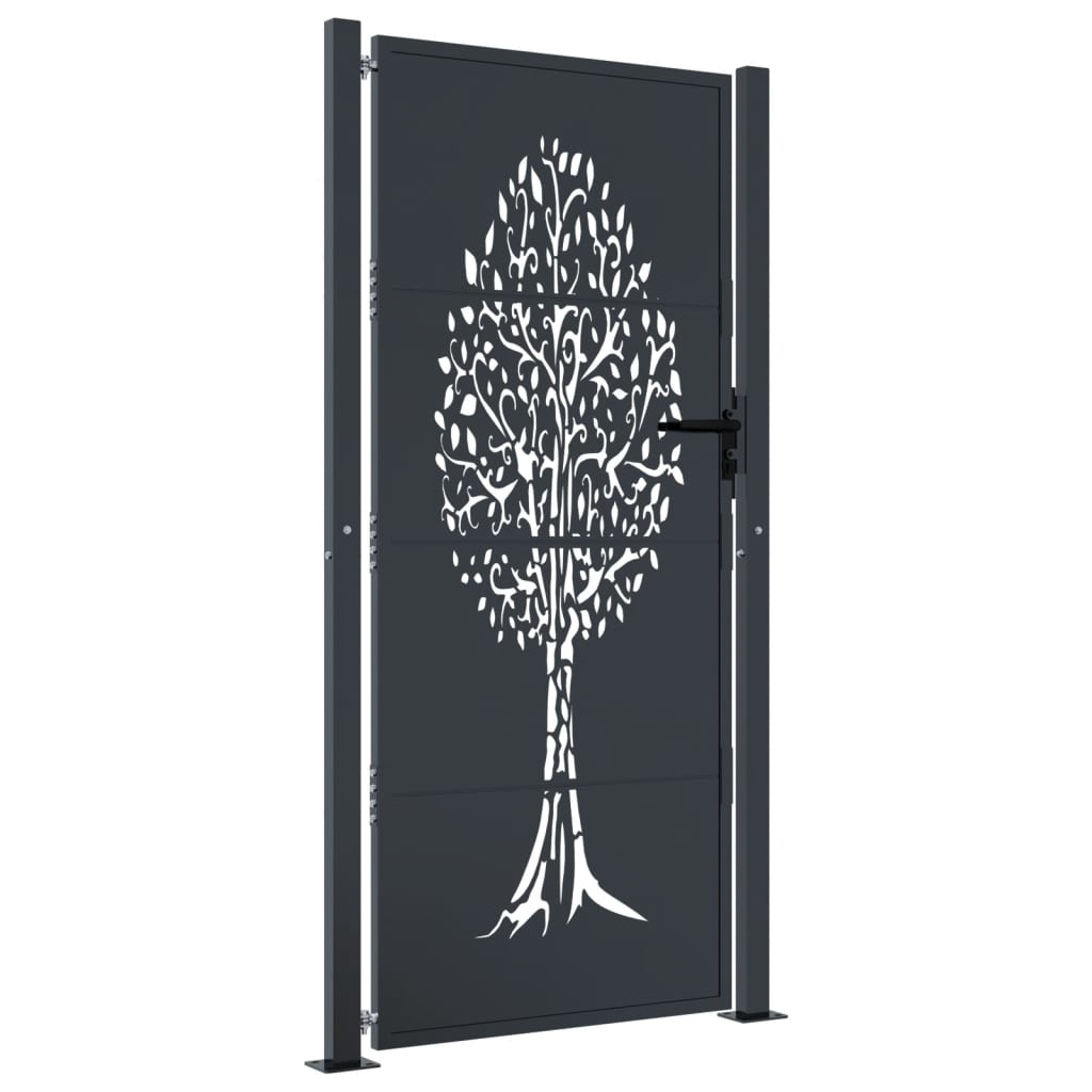 Portail de jardin acier gris anthracite motif arbre 105x205 cm | Leroy ...