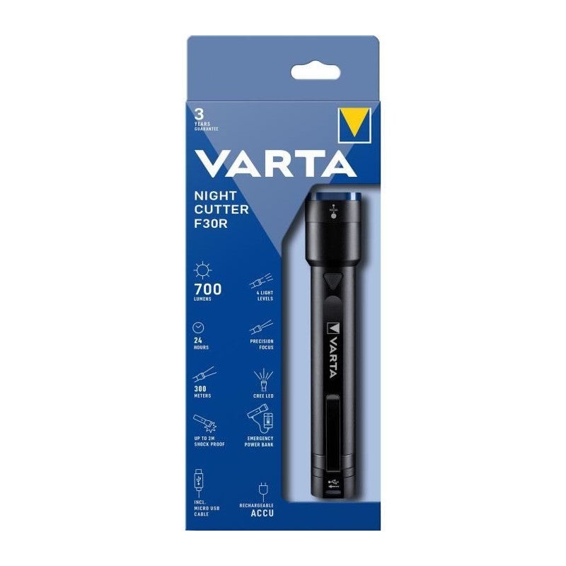 Linterna led con batería de litio recargable Varta de 700 lúmenes ...