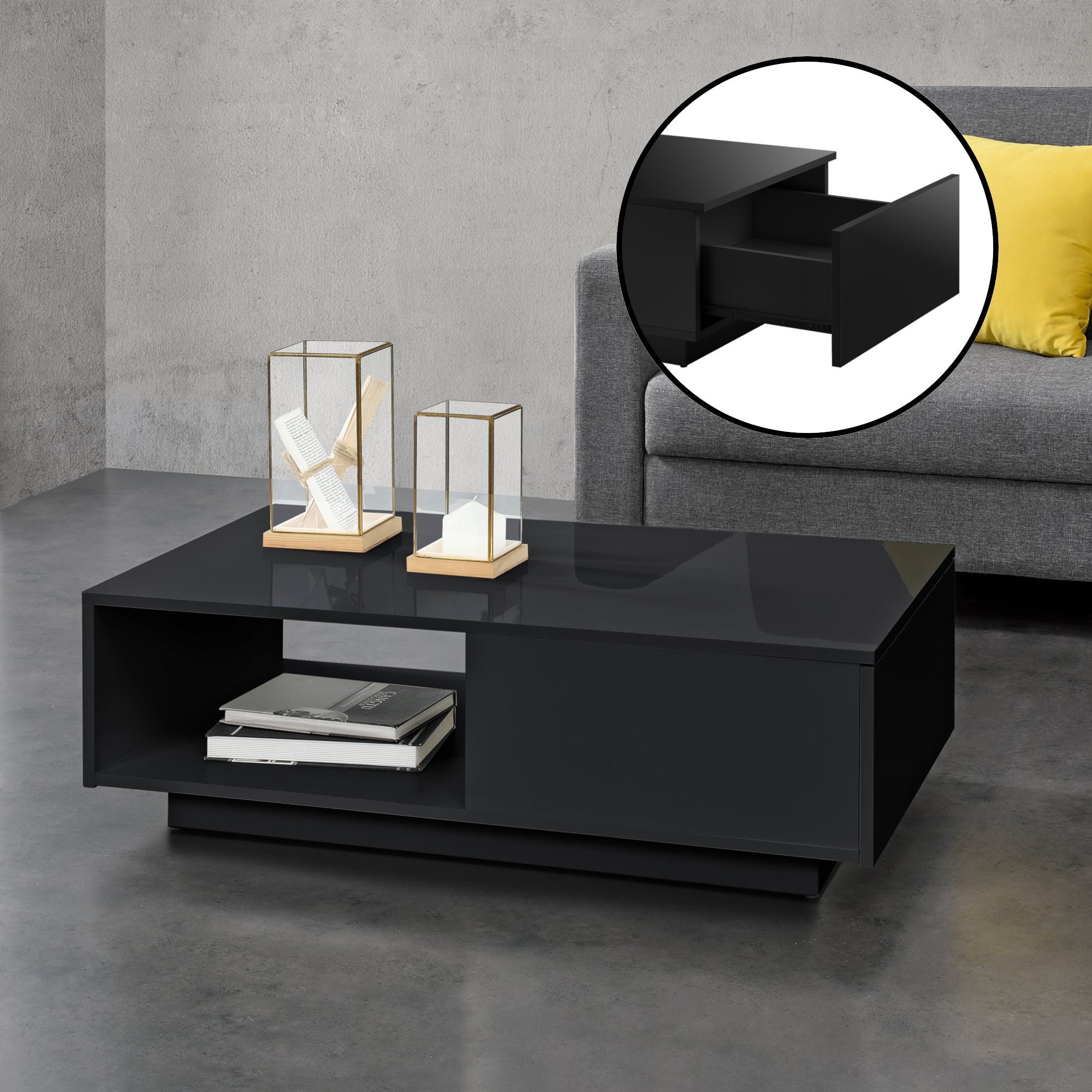 Table Basse de Salon Biskra 95 x 55 x 31 cm Noir Brillant [en.casa ...