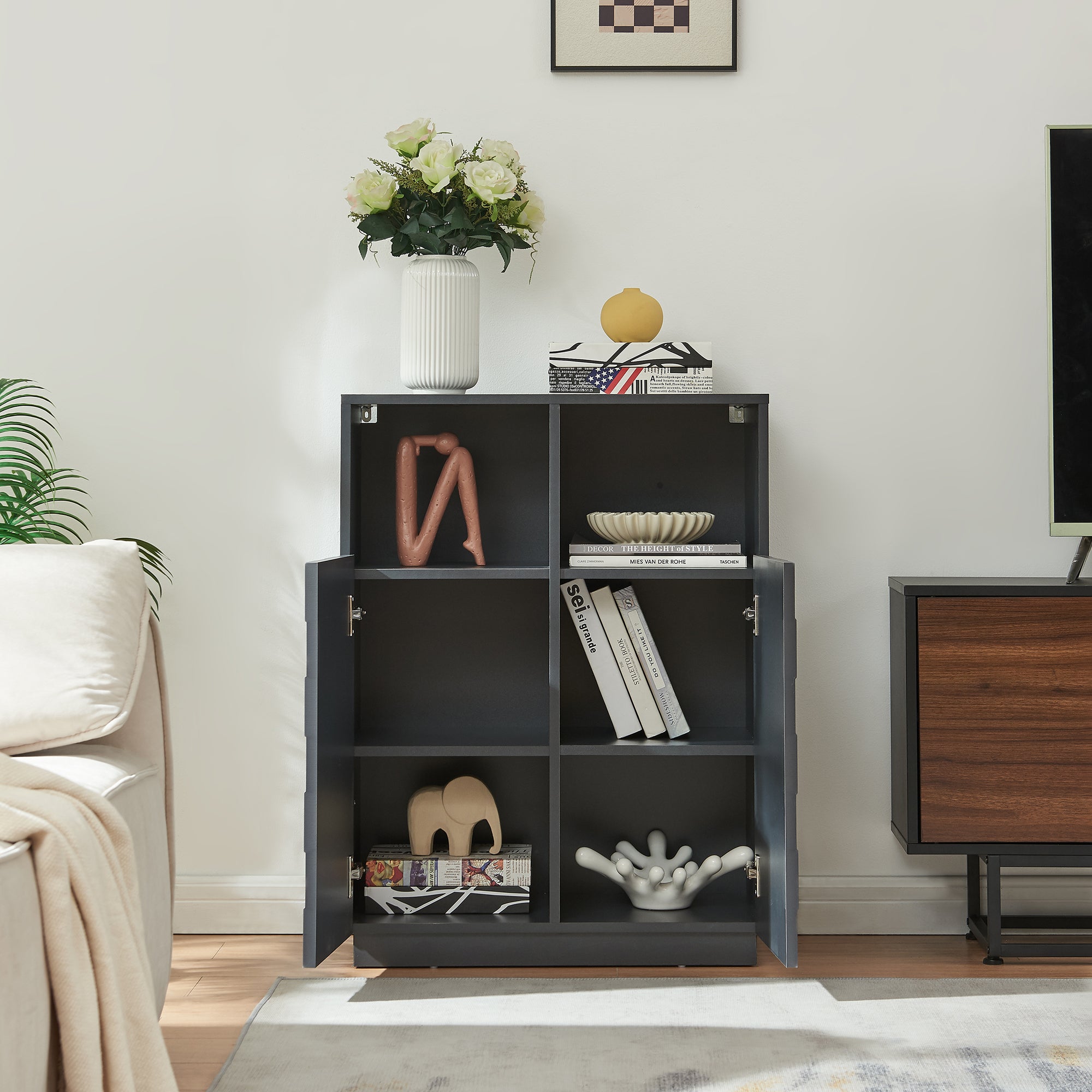 Buffet haut Bopibobro 86 x 64 x 36 cm gris foncé [en.casa] | Leroy Merlin