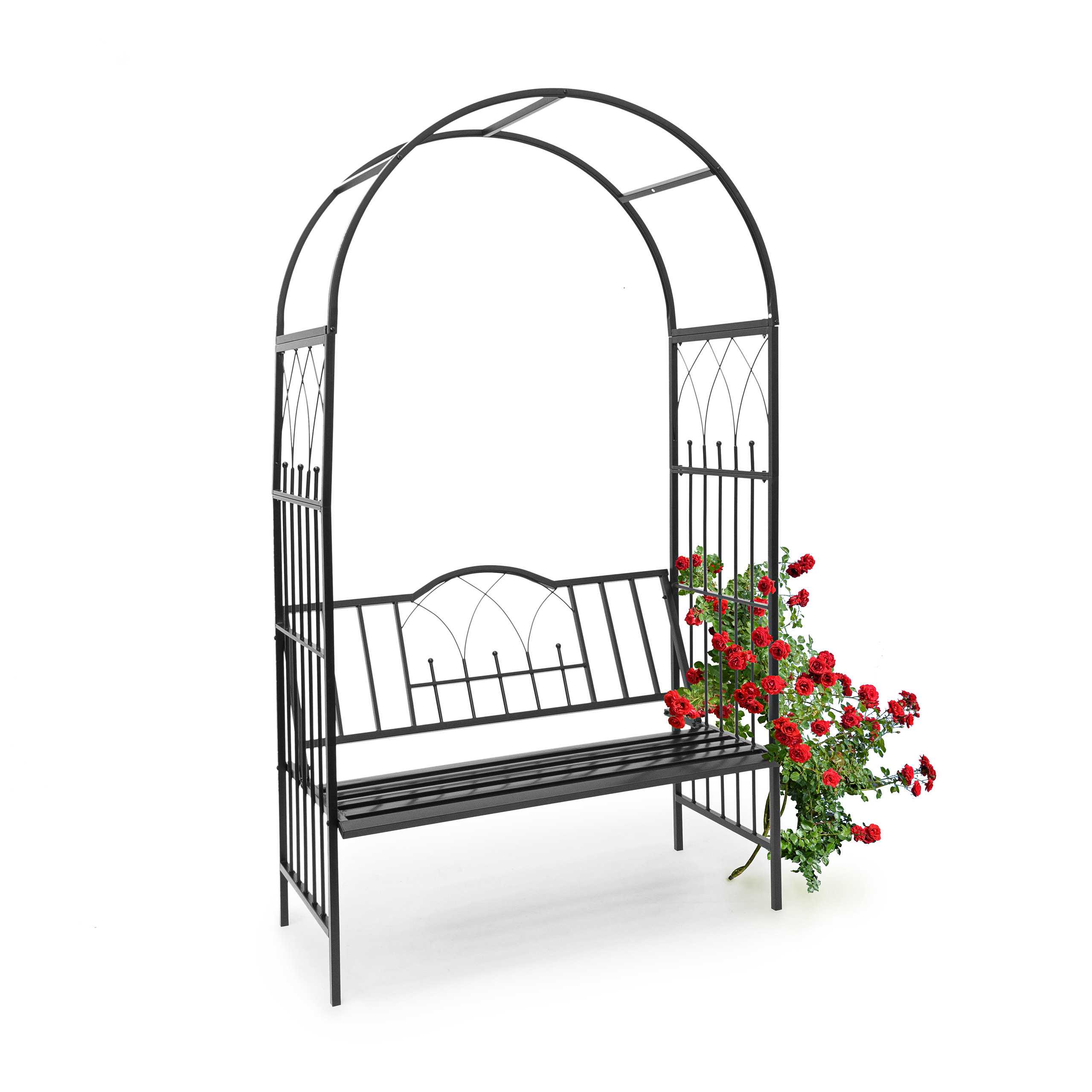 Relaxdays Arco metal para rosas con banco para 2 personas, soporte ...