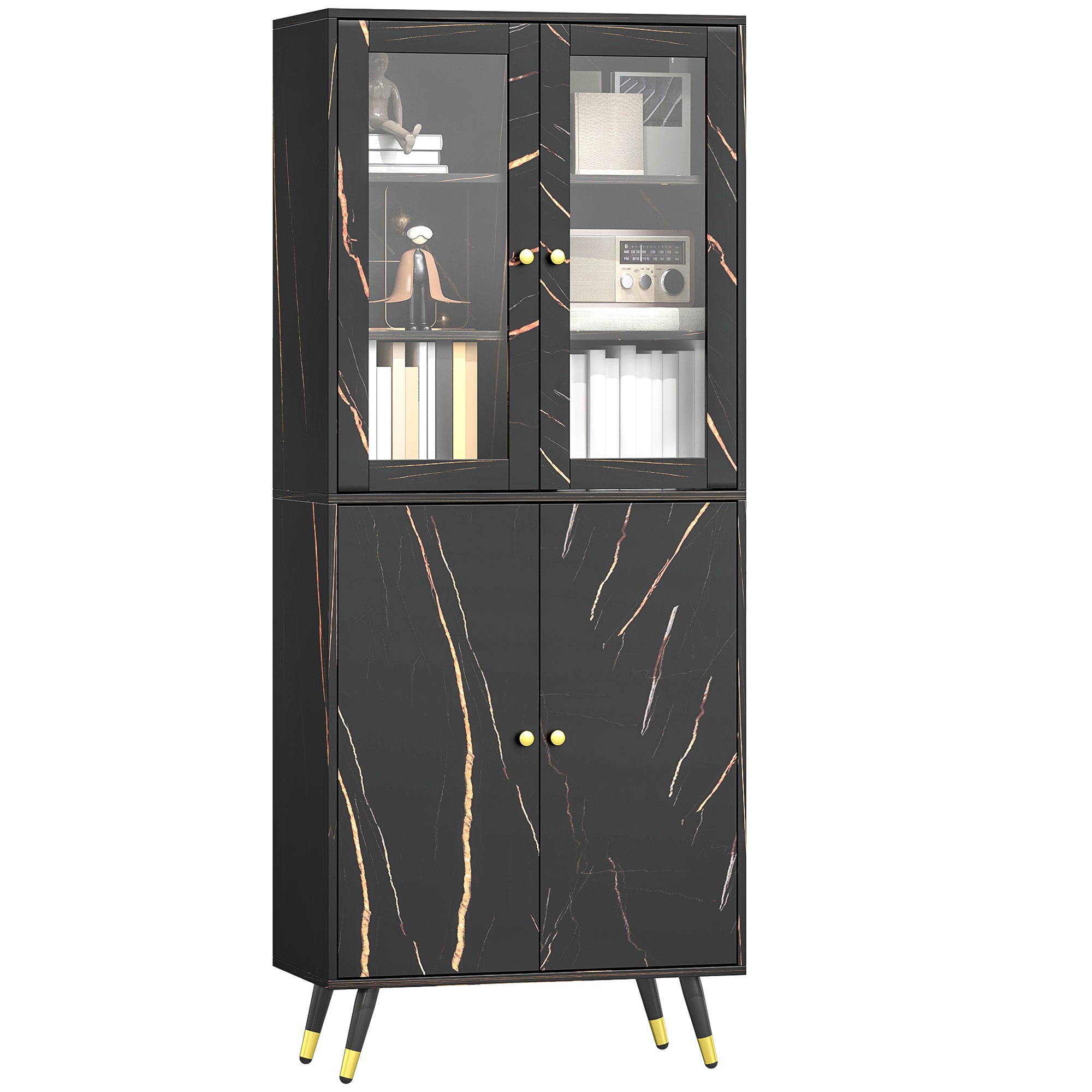 Bibliothèque - 6 niveaux avec portes vitrées et placard - Panneaux de ...