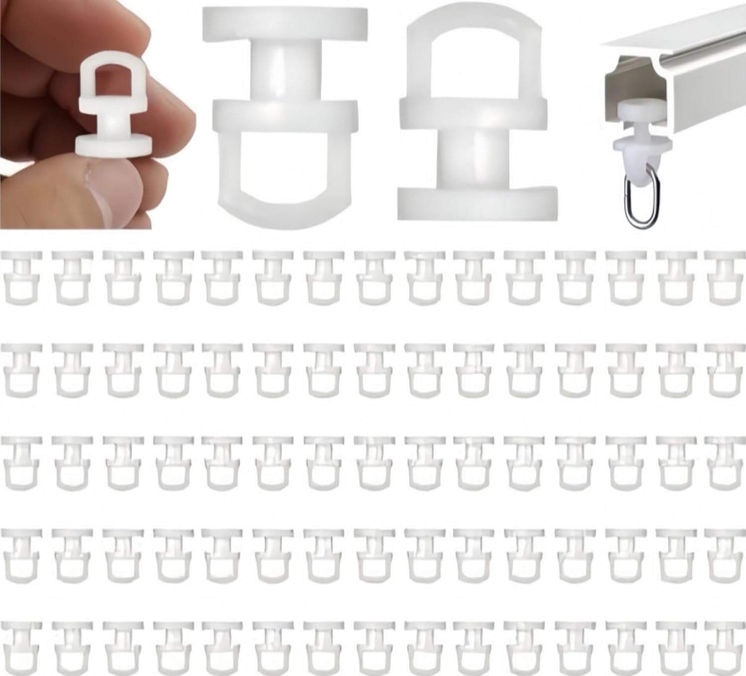 100 Pièces Crochet Rideau Rail Coulissant, Glisseur Rail Rideau, Patins ...